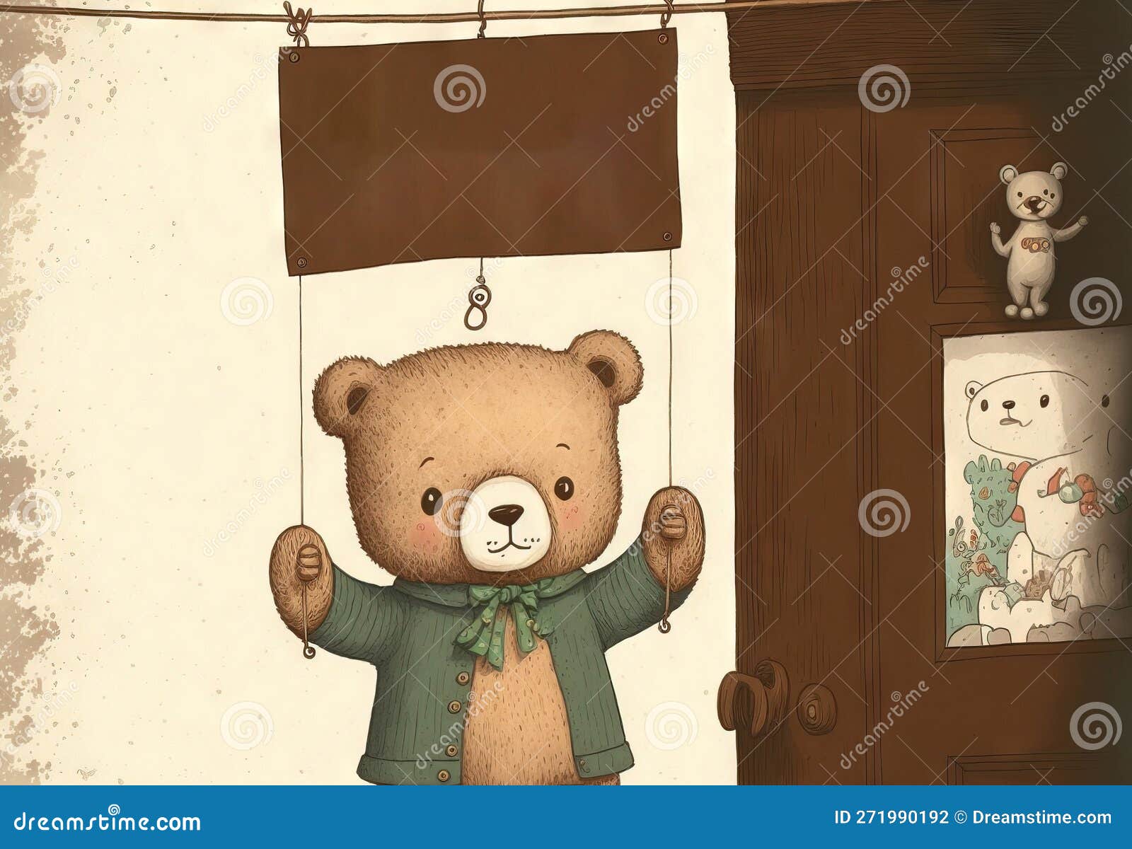 Hello, Good Things are Waiting Sign with Bear Doll Hanging from it ...