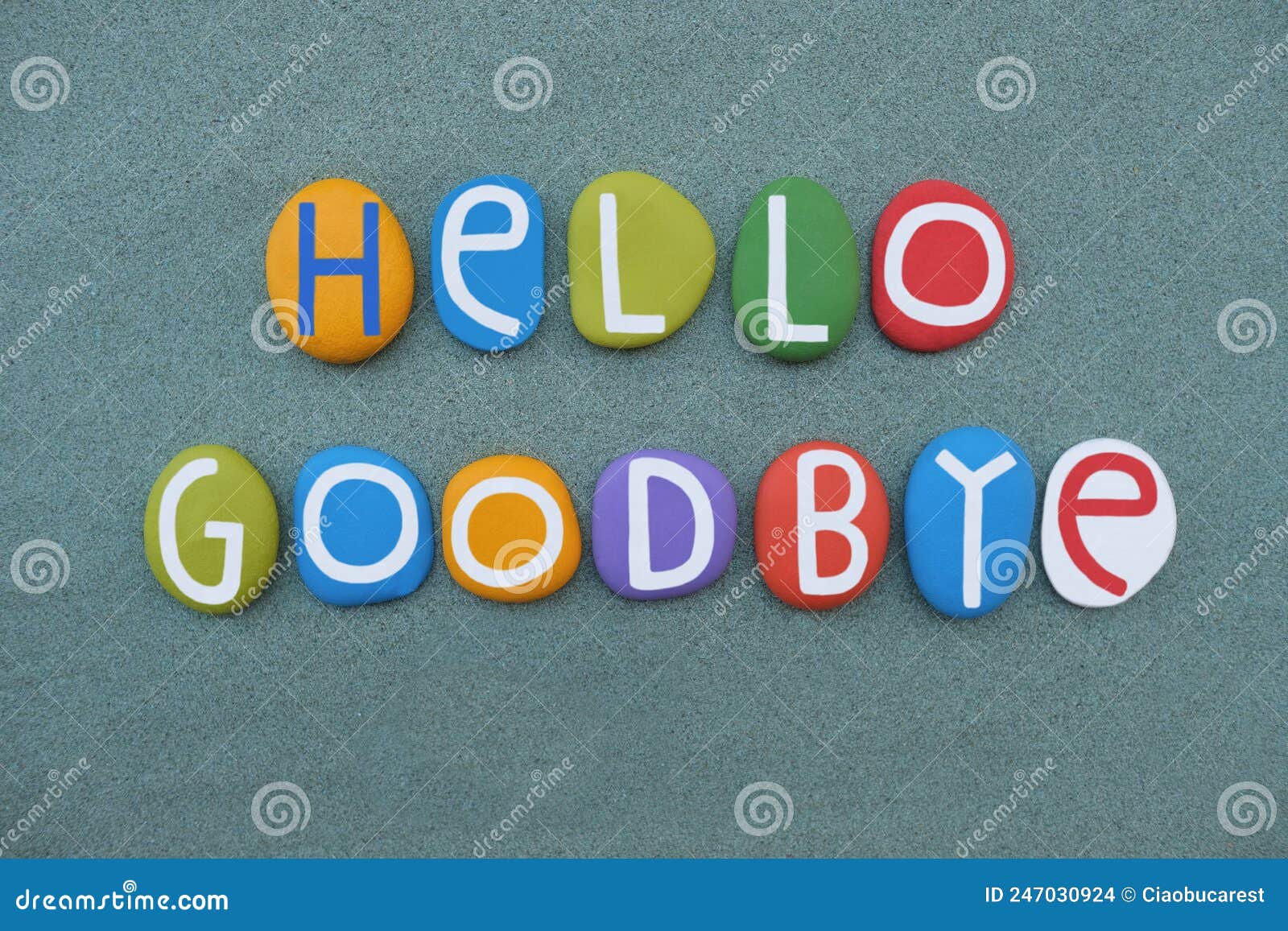Hello Goodbye, Creative Greet Composed with Multi Colored Stone Letters ...