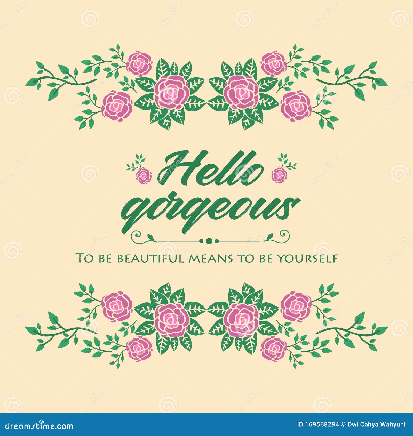 Hello Gorgeous Card Design, with Beautiful Pattern of Leaf and Floral ...