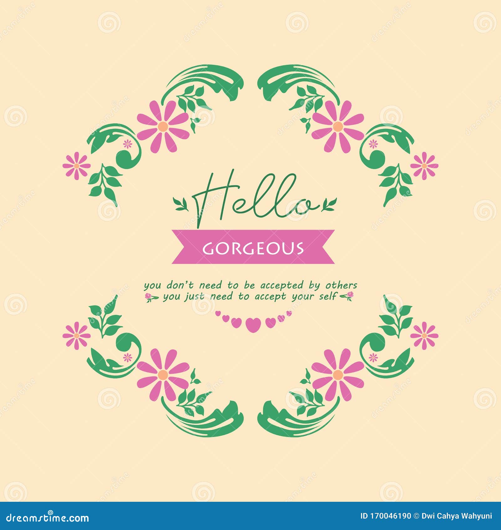 Hello Gorgeous Card Design, with Beautiful Pattern of Leaf and Floral ...
