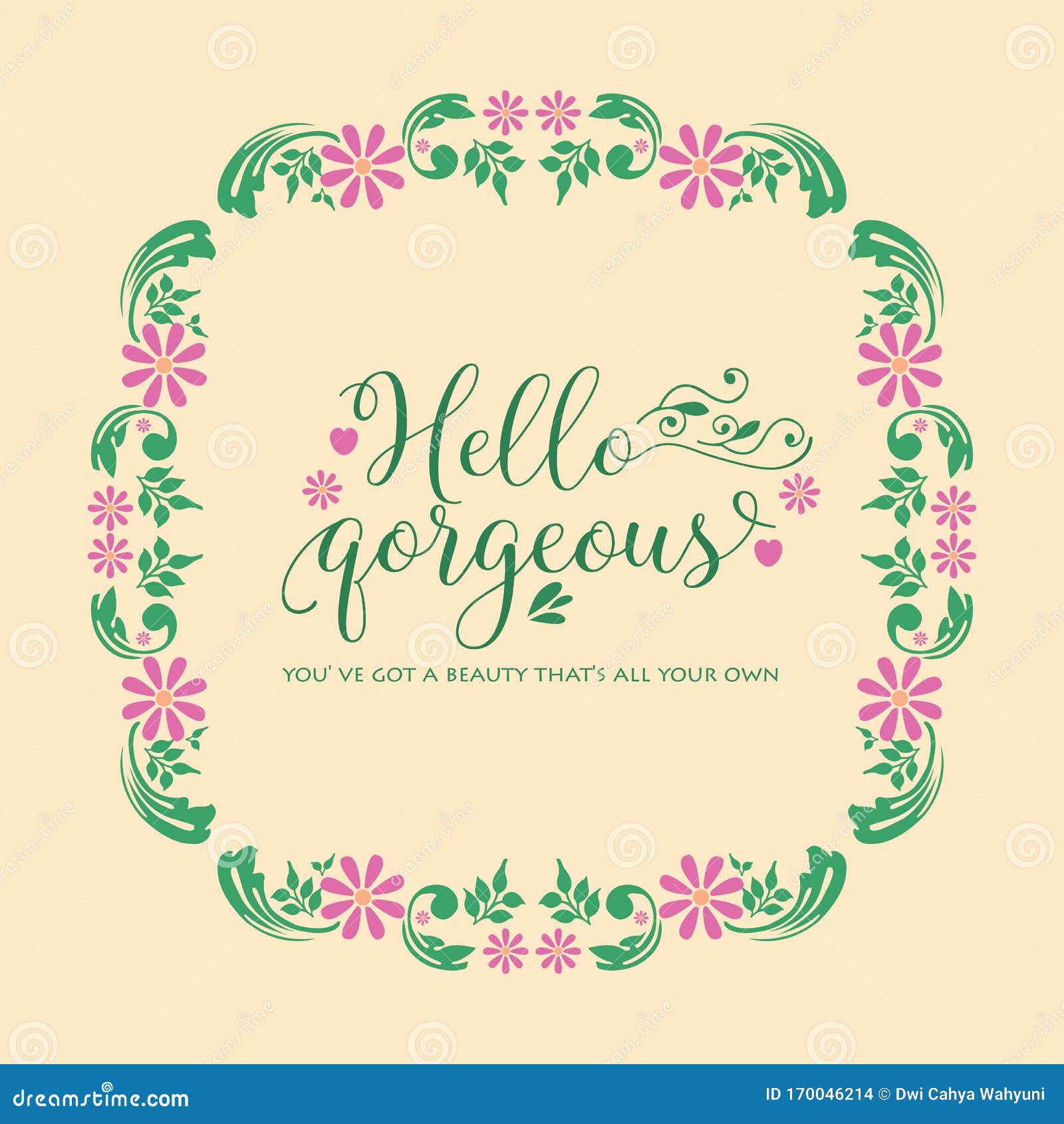 Hello Gorgeous Card Design, with Beautiful Pattern of Leaf and Floral ...