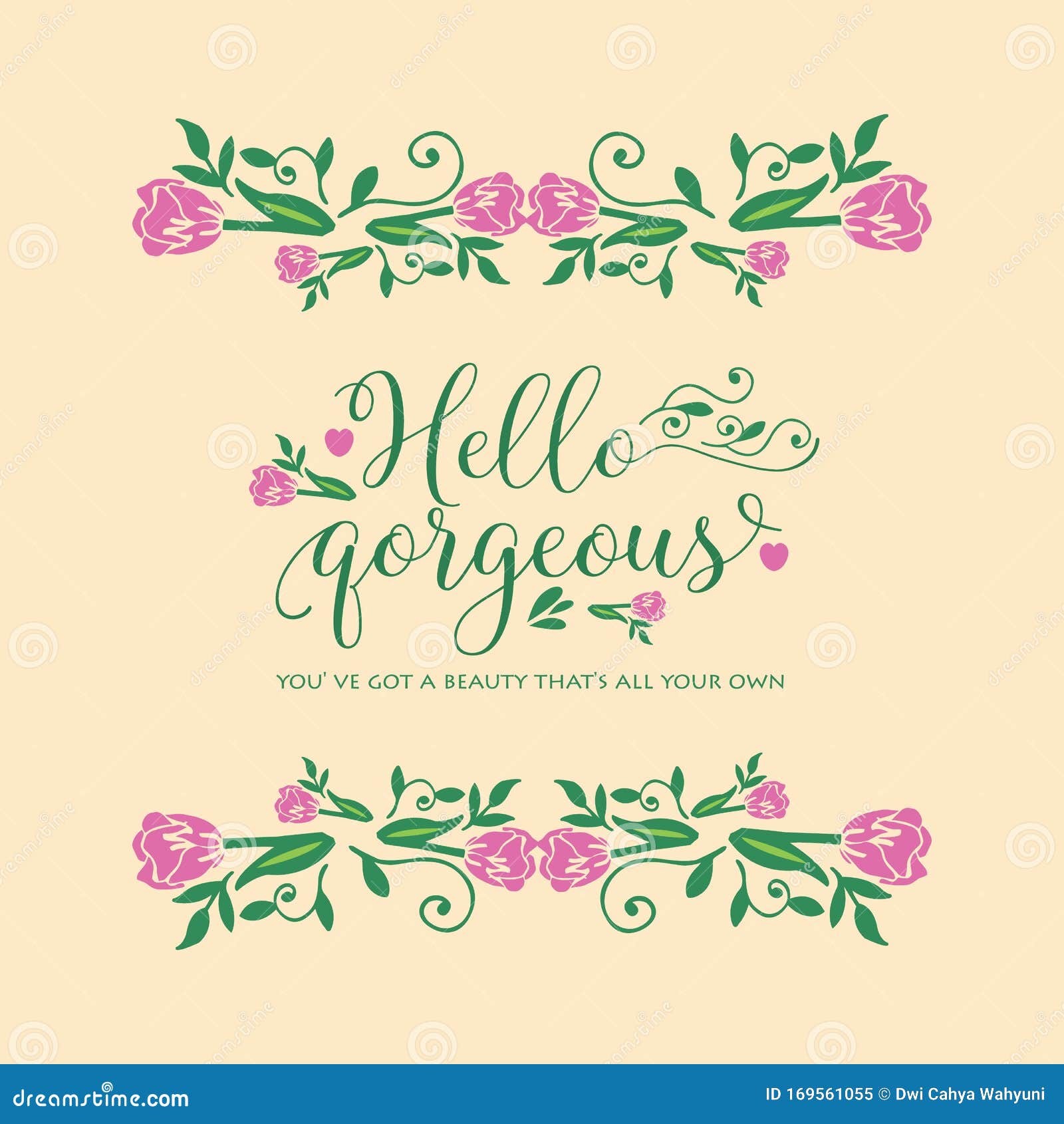 The Hello Gorgeous Card Design, with Seamless Pattern of Leaf and ...