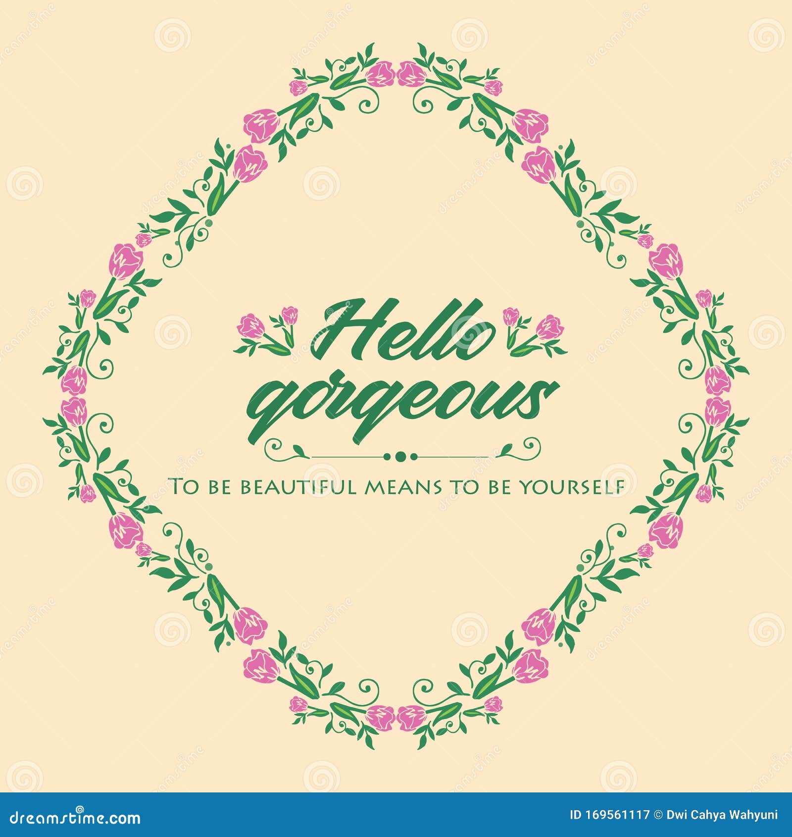 The Hello Gorgeous Card Design, with Seamless Pattern of Leaf and ...