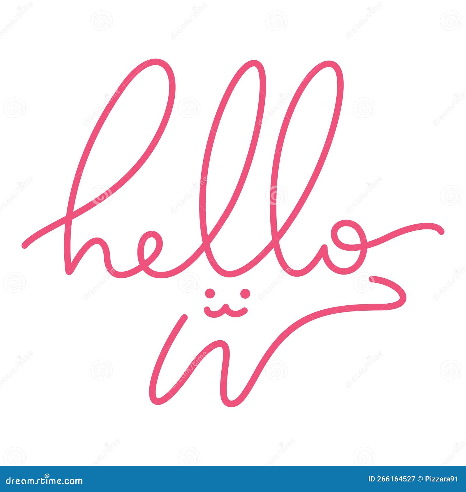 Hello Greeting Text Hand Written and Rabbit Continuous Line Drawing ...