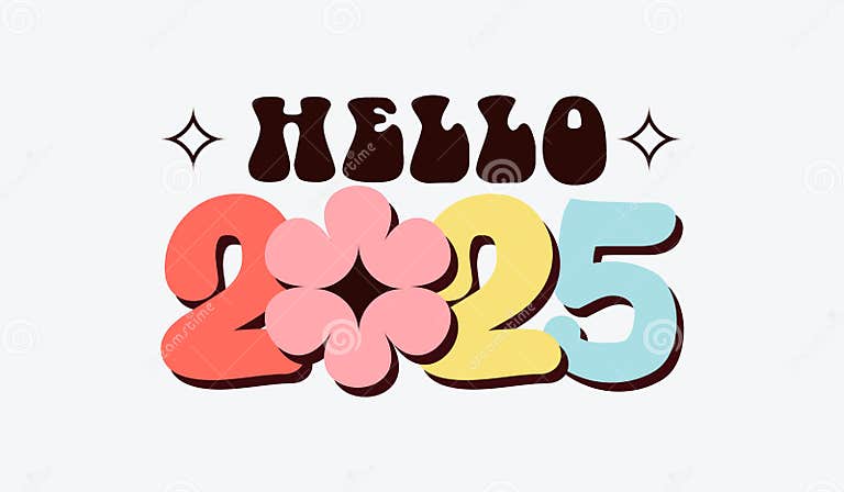 Hello 2025 Groovy Text Effect Vector Illustration Stock Vector ...