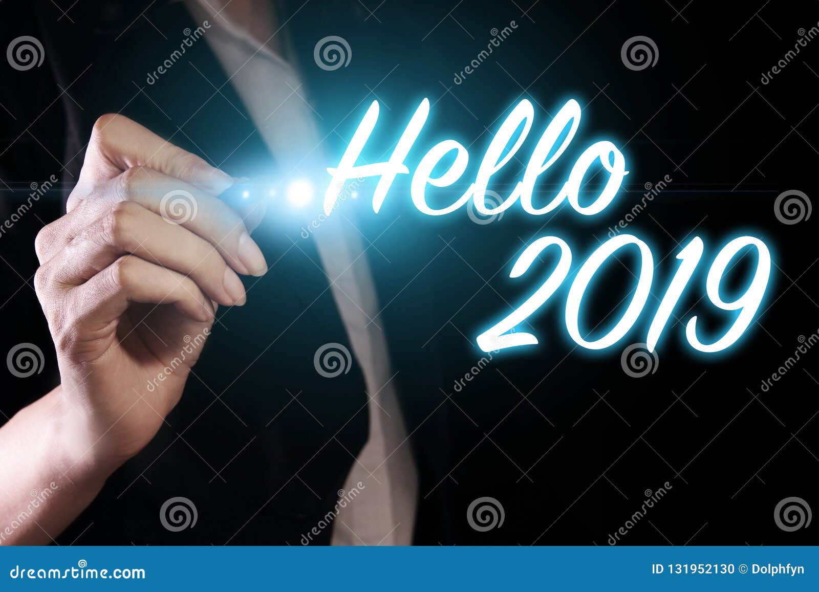 Hello 2019 with hand stock photo. Image of holiday, hello - 131952130