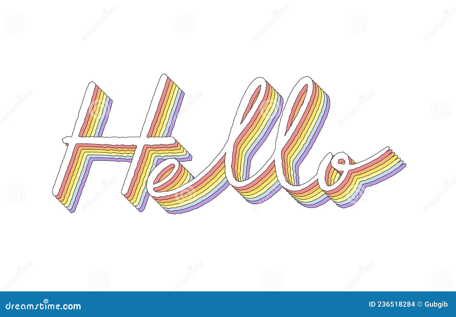 Hello Hand Lettering 3d Isometric Effect with Rainbow Patterns Stock ...