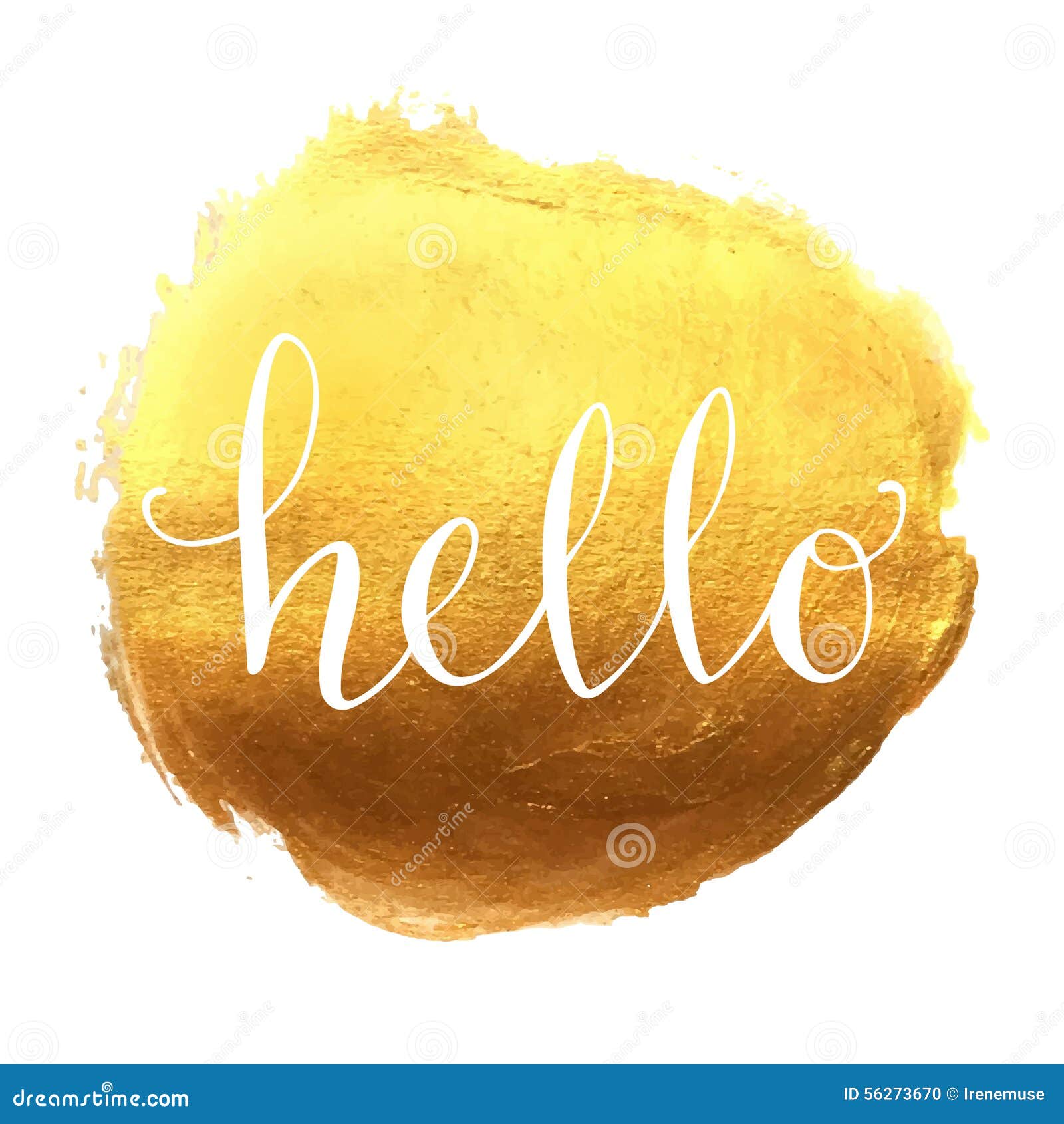 Hello Hand Lettering on Splash Golden Background Stock Illustration ...