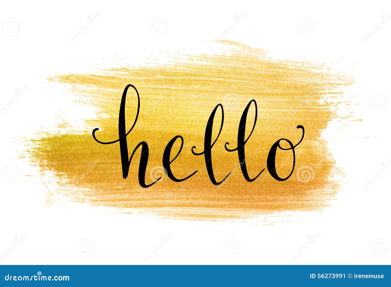 Hello Hand Lettering on Splash Golden Background Stock Illustration ...