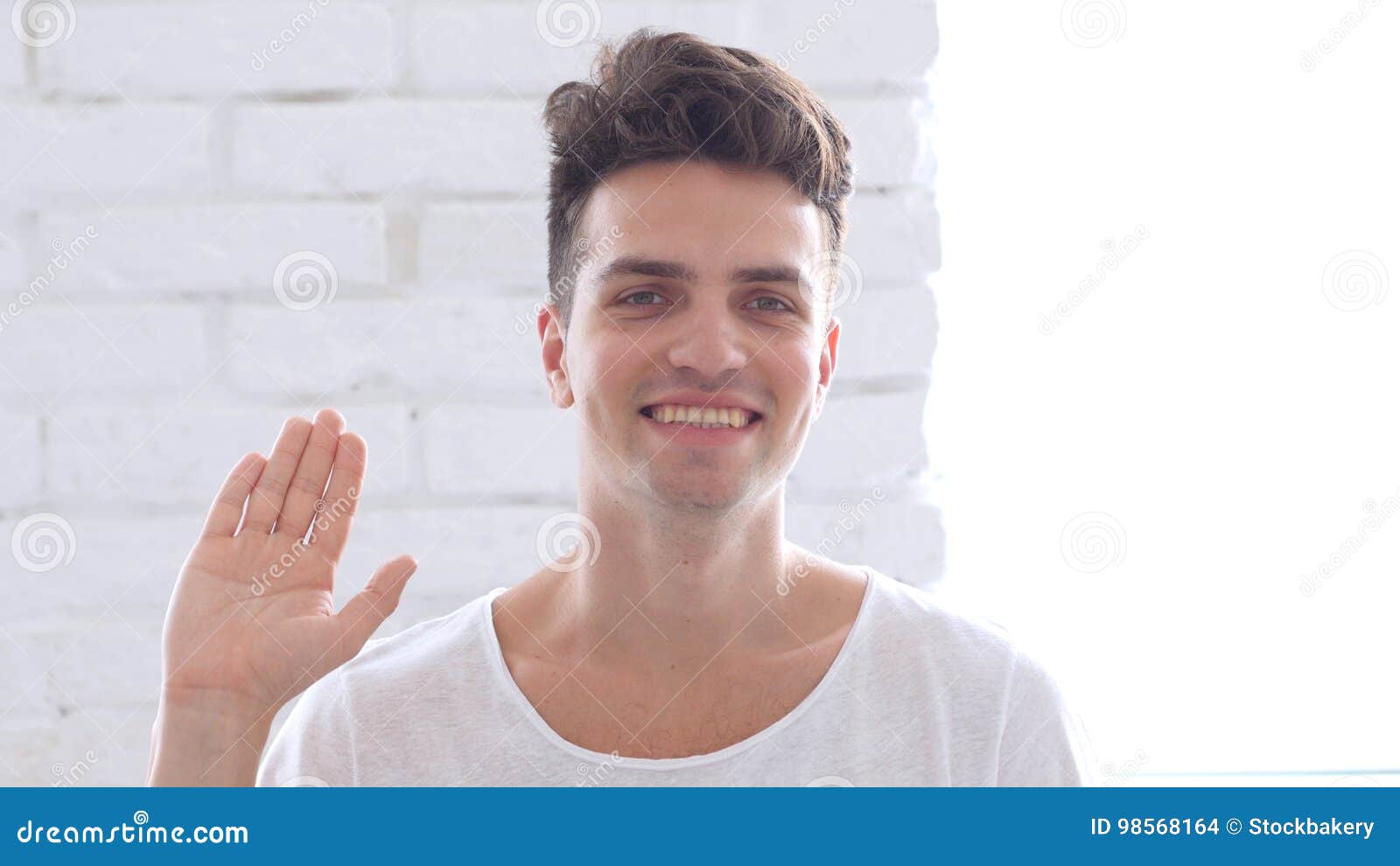 Hello, Handsome Man Waving Hand Stock Photo - Image of human ...