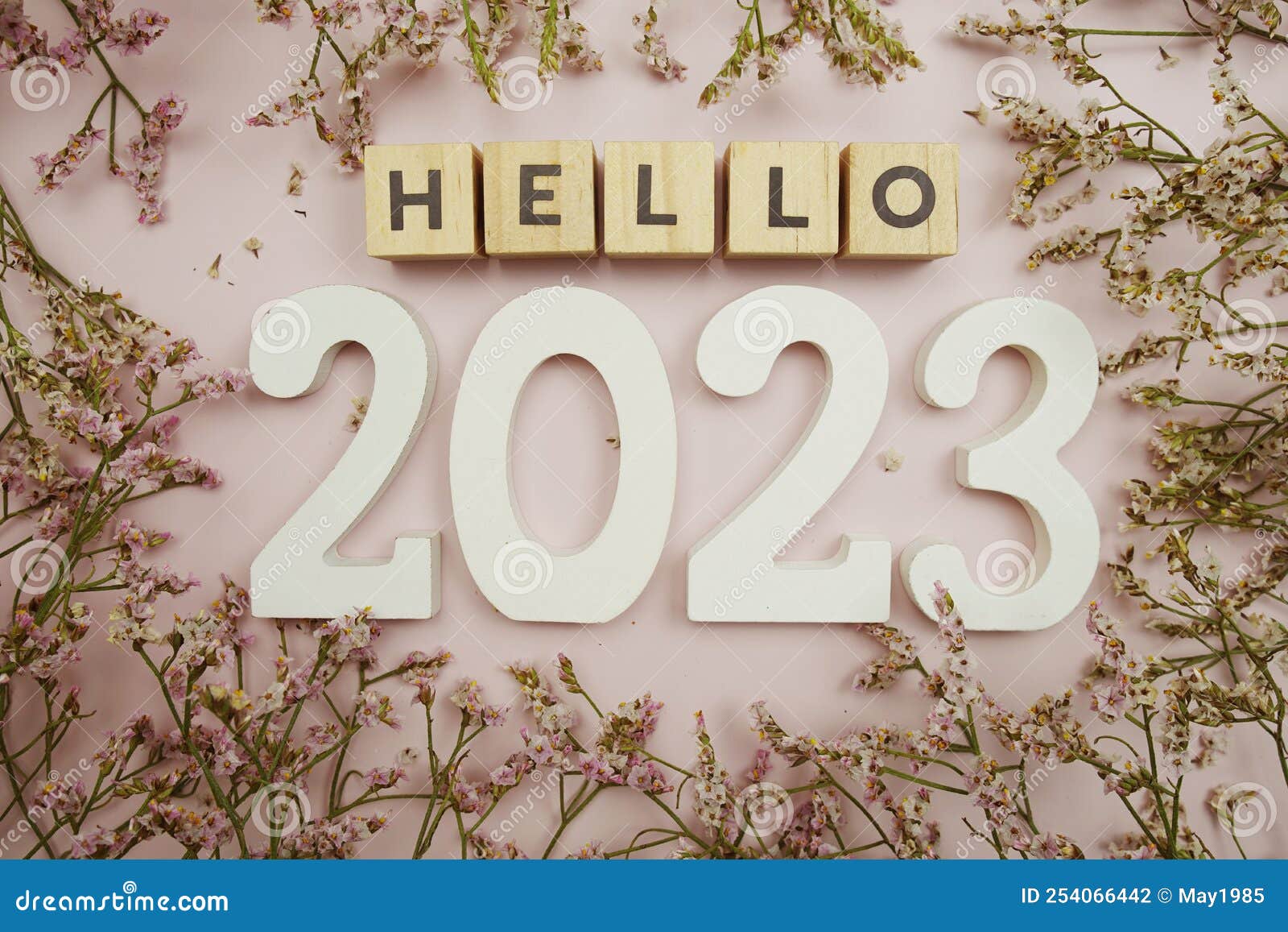 Hello 2023 Happy New Year Alphabet Letters with Flower Frame Decoration ...