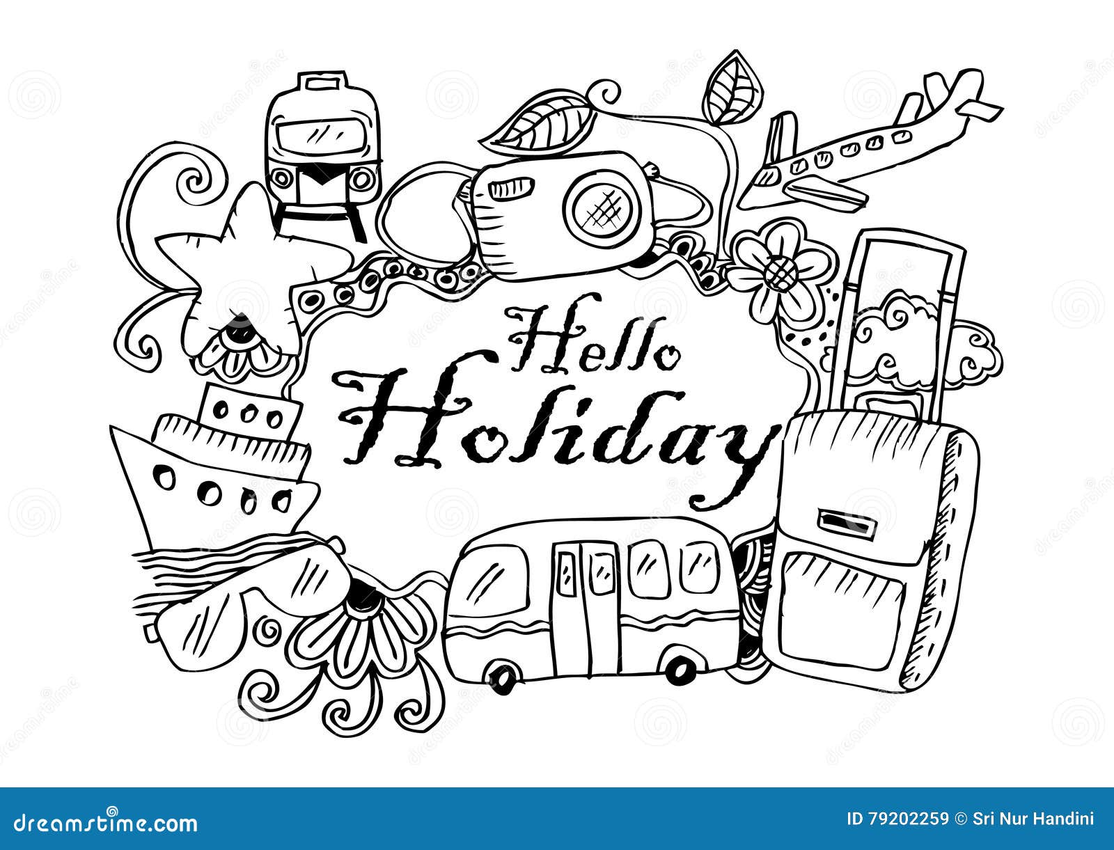 Hello holiday. Doodle stock vector. Illustration of transportation ...