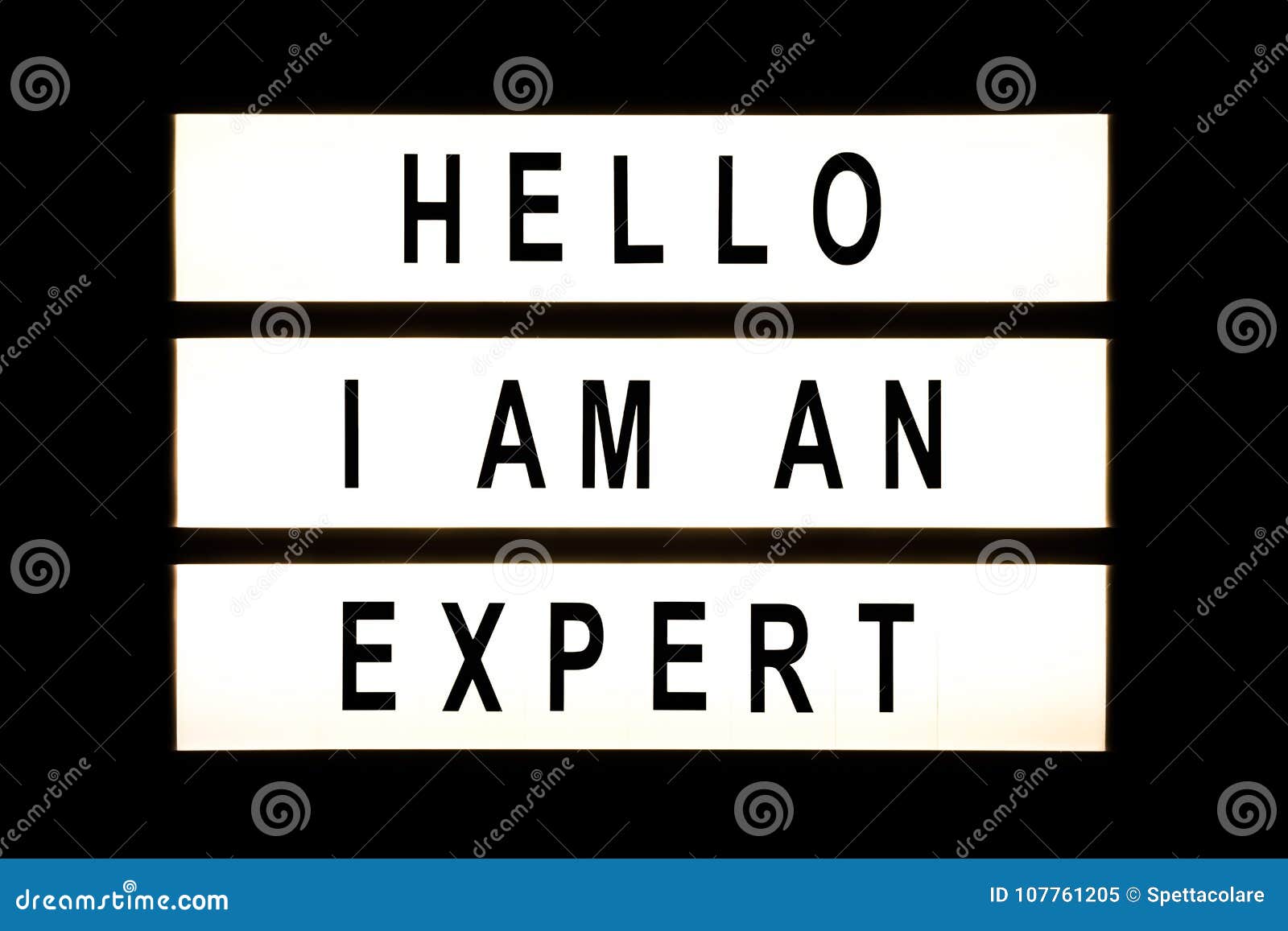 Hello I am an Expert Hanging Light Box Stock Image - Image of frame ...