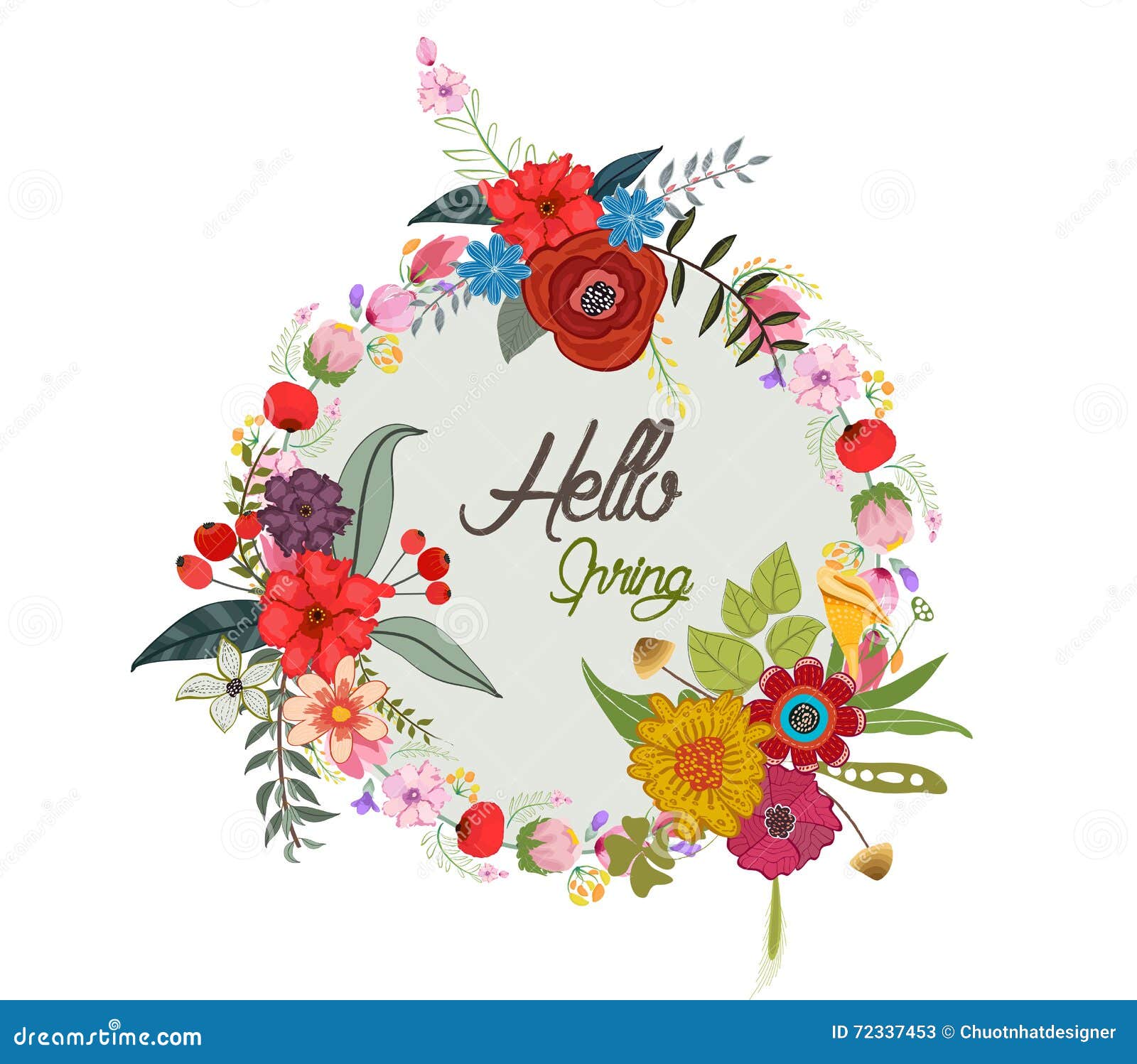Hello. Illustration with Cute Floral Wreath, Calligraphy Stock ...