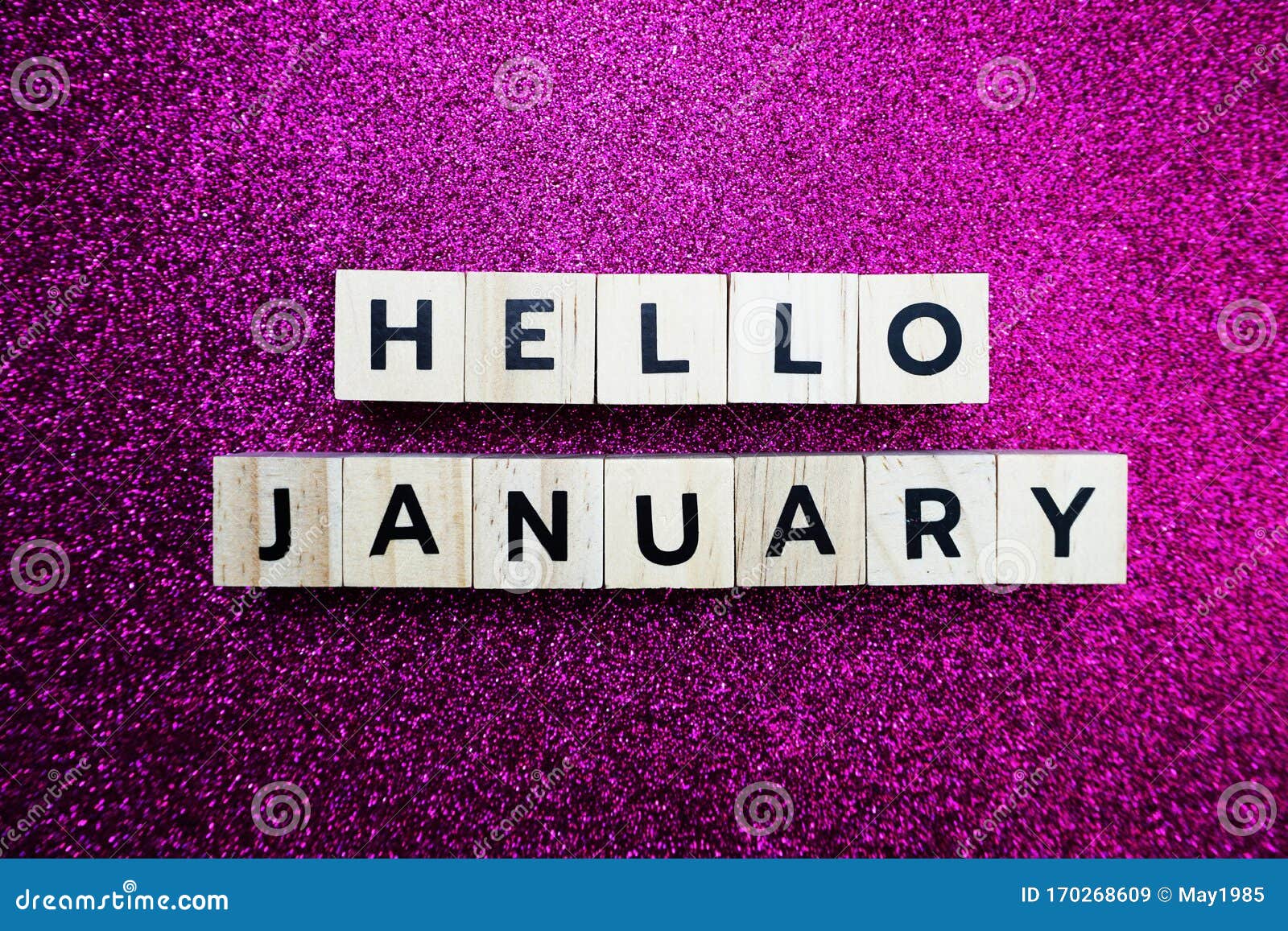Hello January Alphabet Letters on Purple Glitter Background Stock Image ...