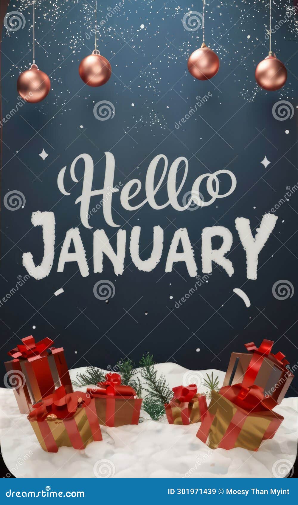 Hello January Greeting Card Stock Illustration - Illustration of pink ...