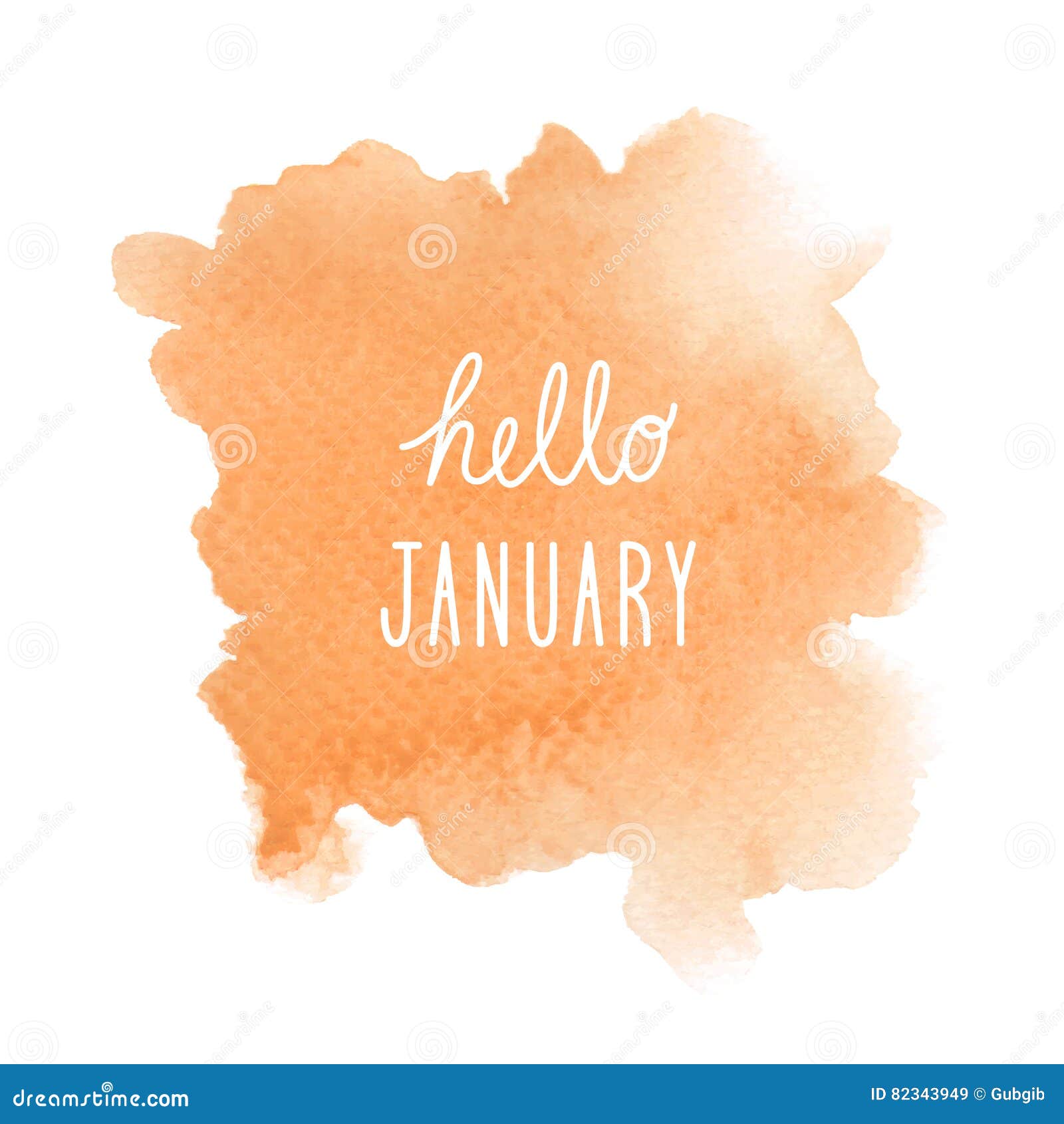 Hello January Greeting With Orange Watercolor Background Royalty-Free ...