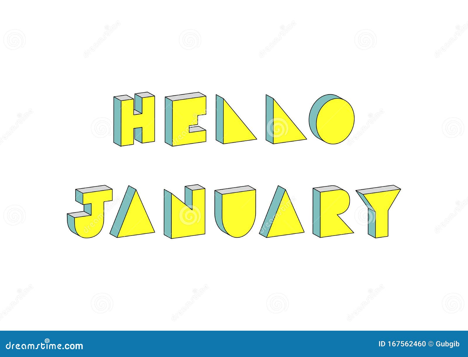 Hello January Text with 3d Isometric Effect on White Background Stock ...