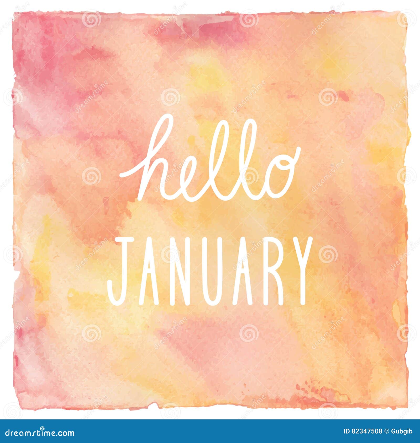 Hello January Text on Red and Yellow Watercolor Background Stock ...