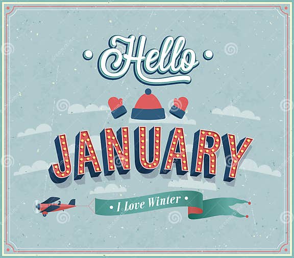 Hello January Typographic Design. Stock Vector - Illustration of ...