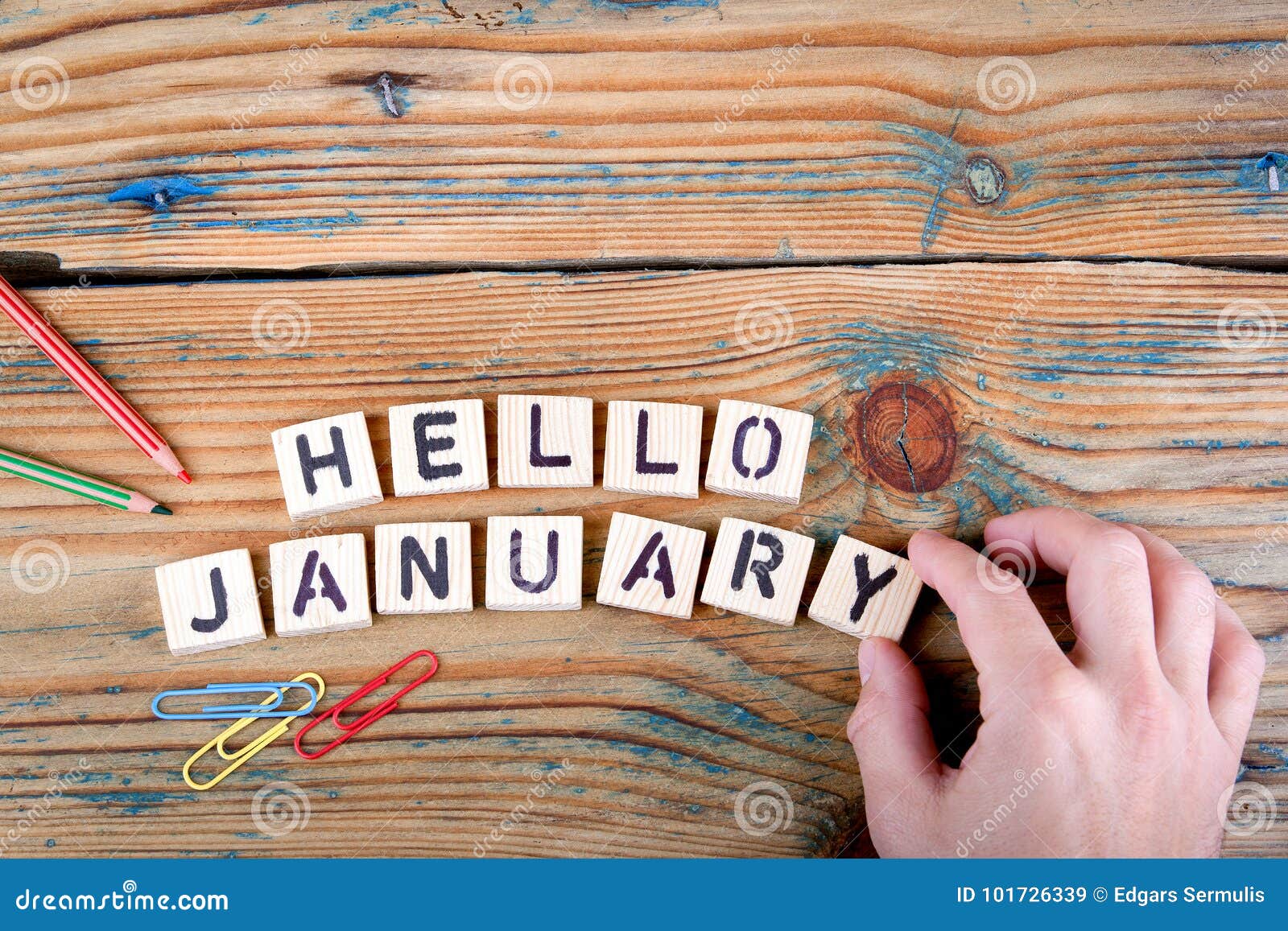Hello January. Wooden Letters on the Office Desk Stock Image - Image of ...