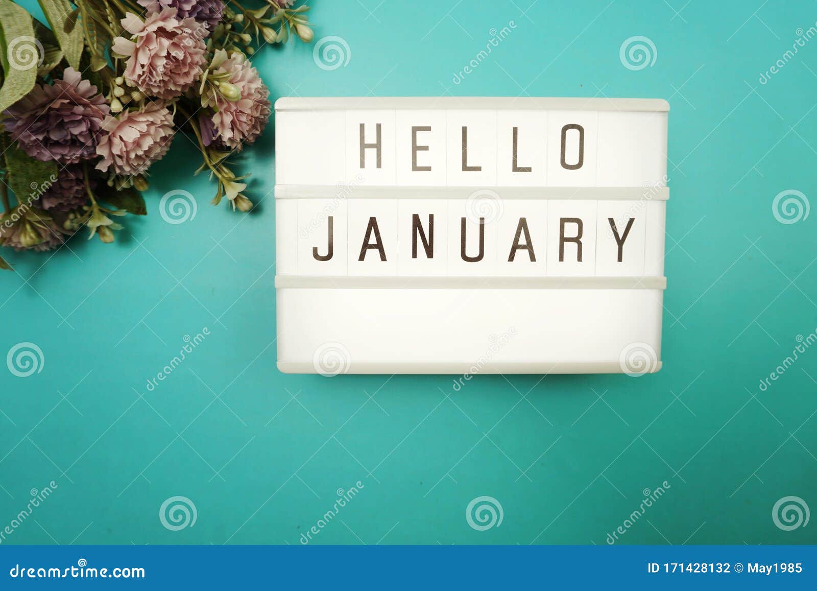Hello January Word in Light Box on Blue Background Stock Photo - Image ...