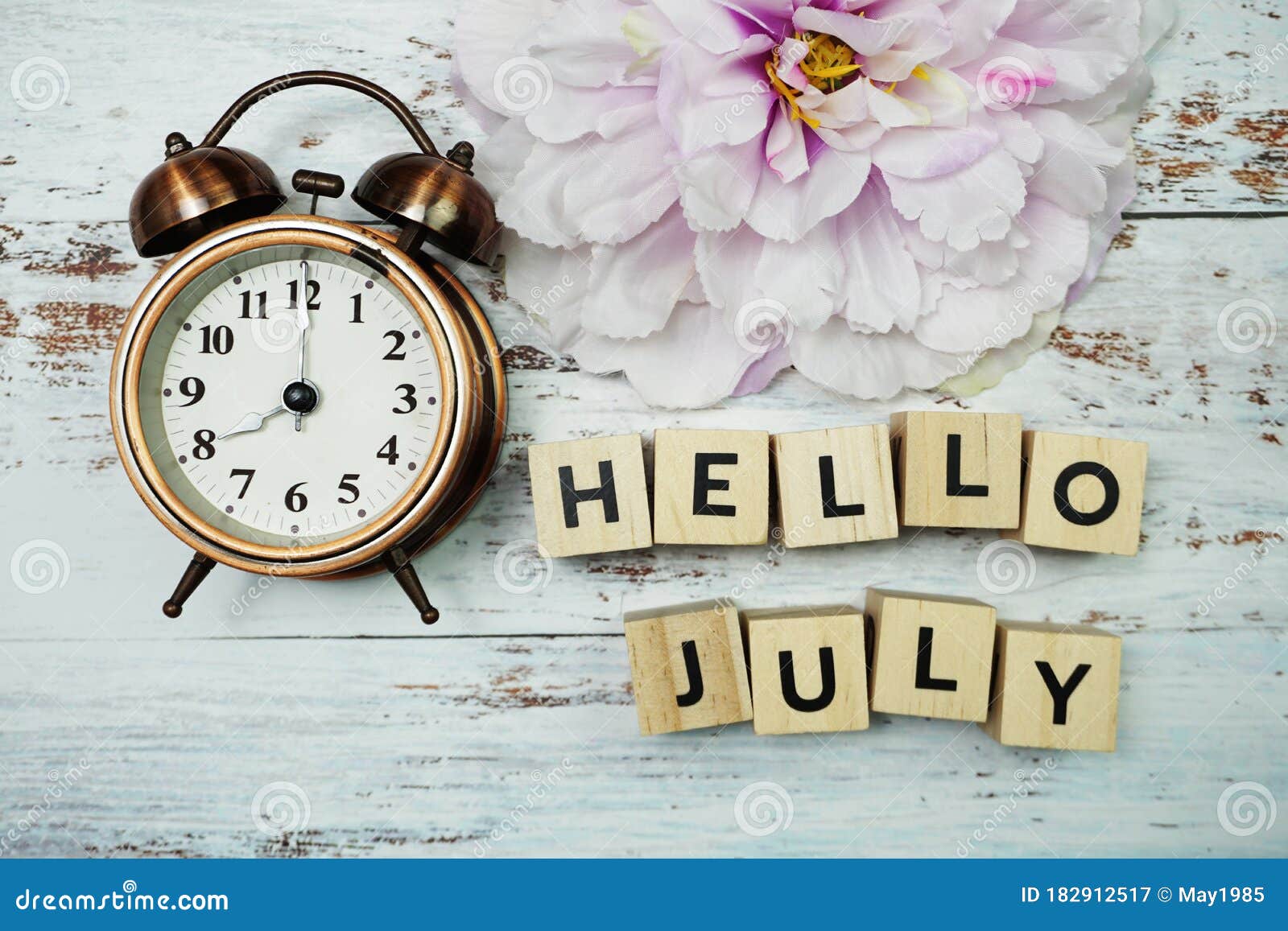 Hello July Alphabet Letters On Pink Glitter Background Stock ...