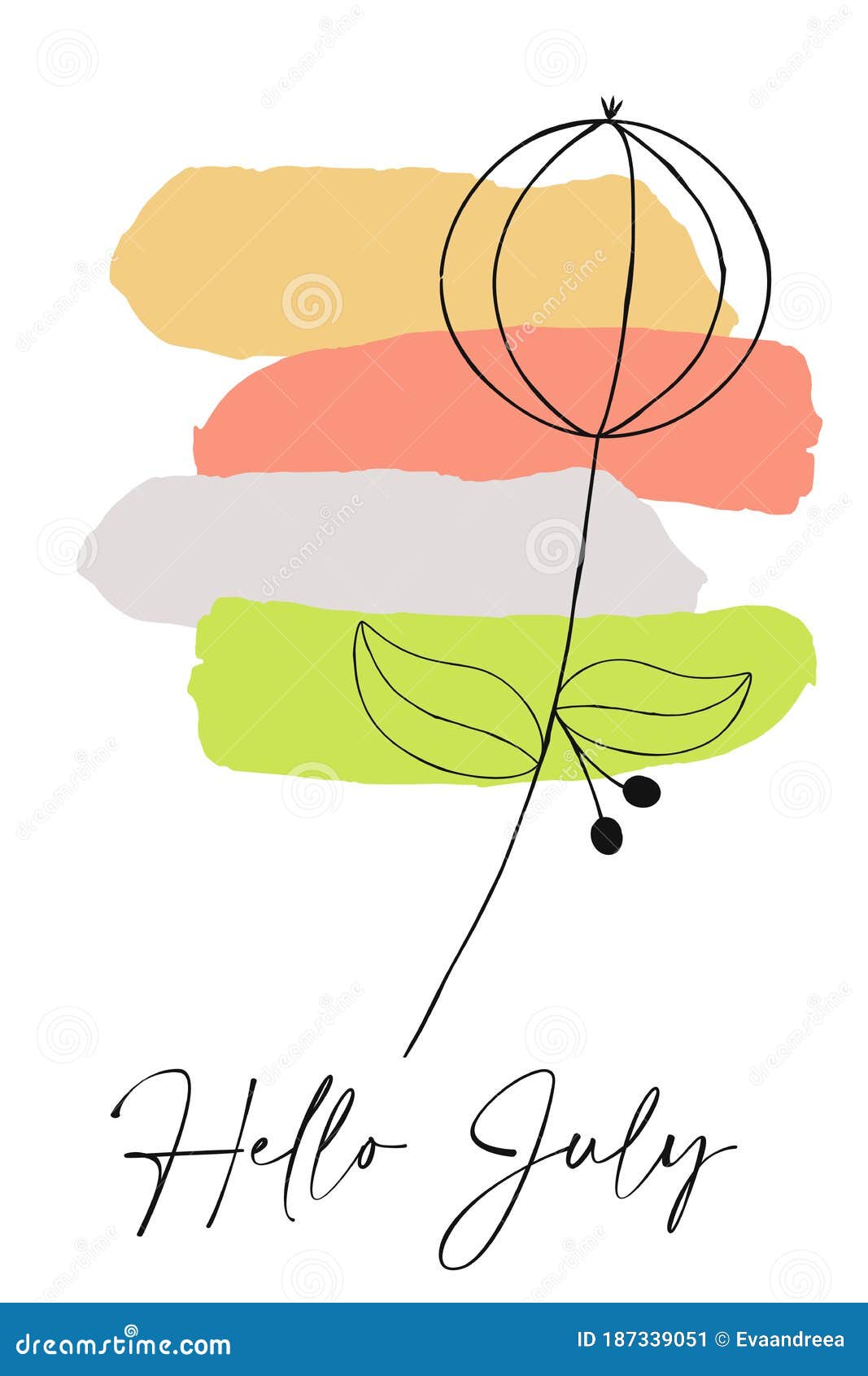 Hello july design stock illustration. Illustration of flora - 187339051