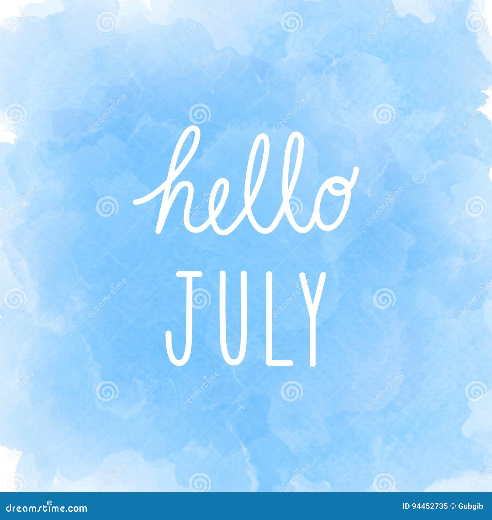 Hello July Greeting on Abstract Blue Watercolor Background Stock ...