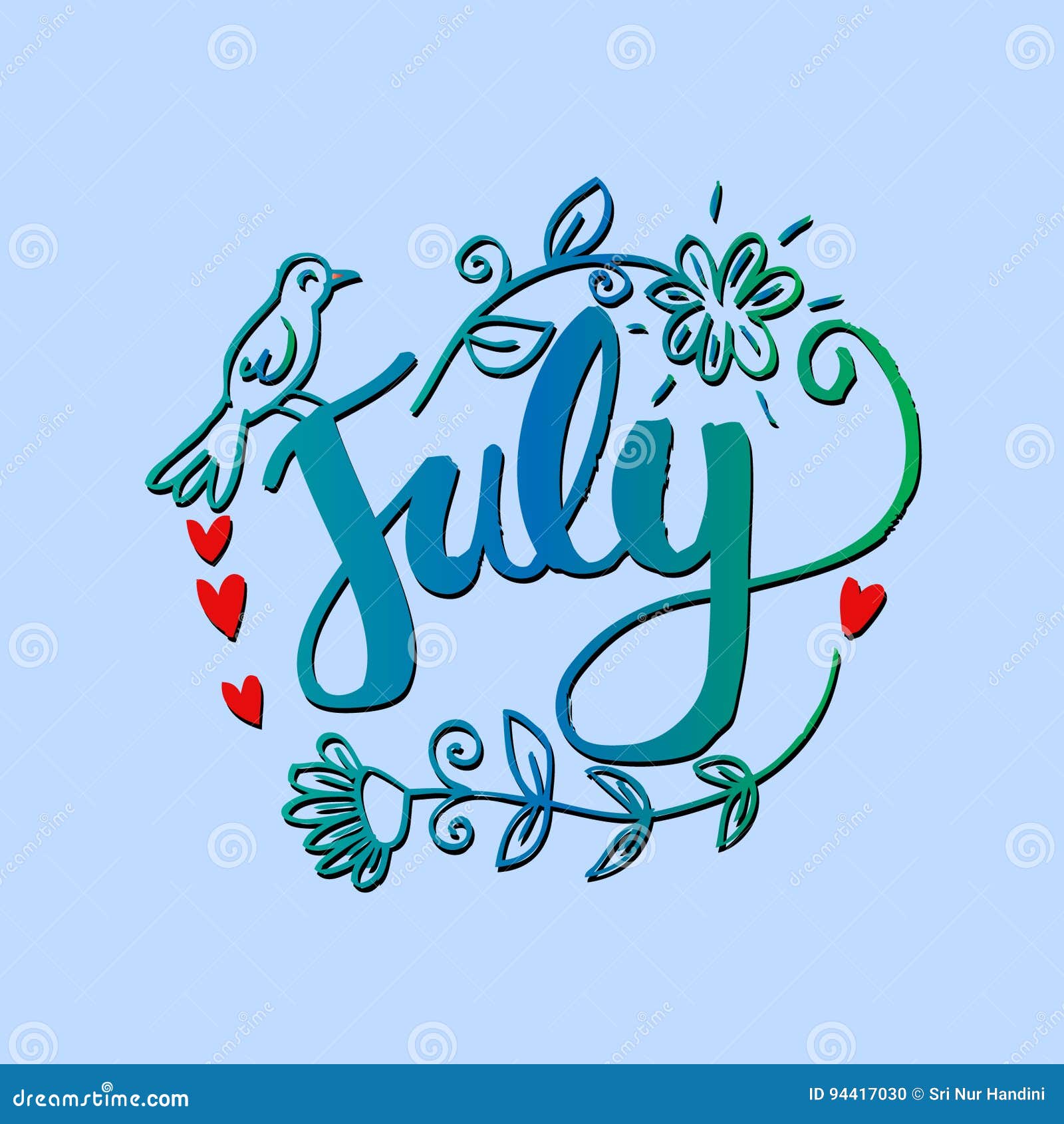 Hello July Hand Lettering Phrase. Stock Illustration - Illustration of ...