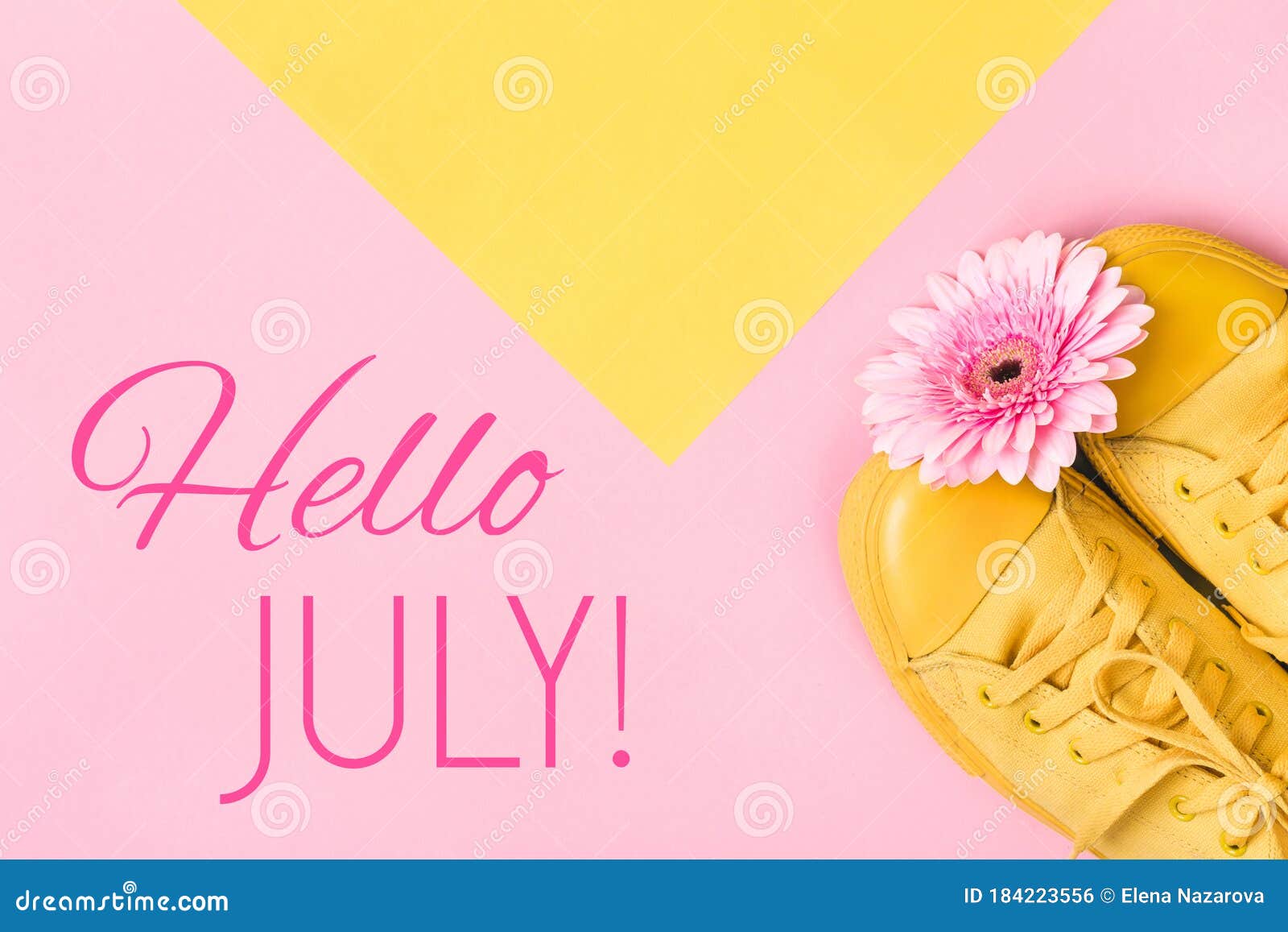 Hello July Alphabet Letters On Pink Glitter Background Stock ...