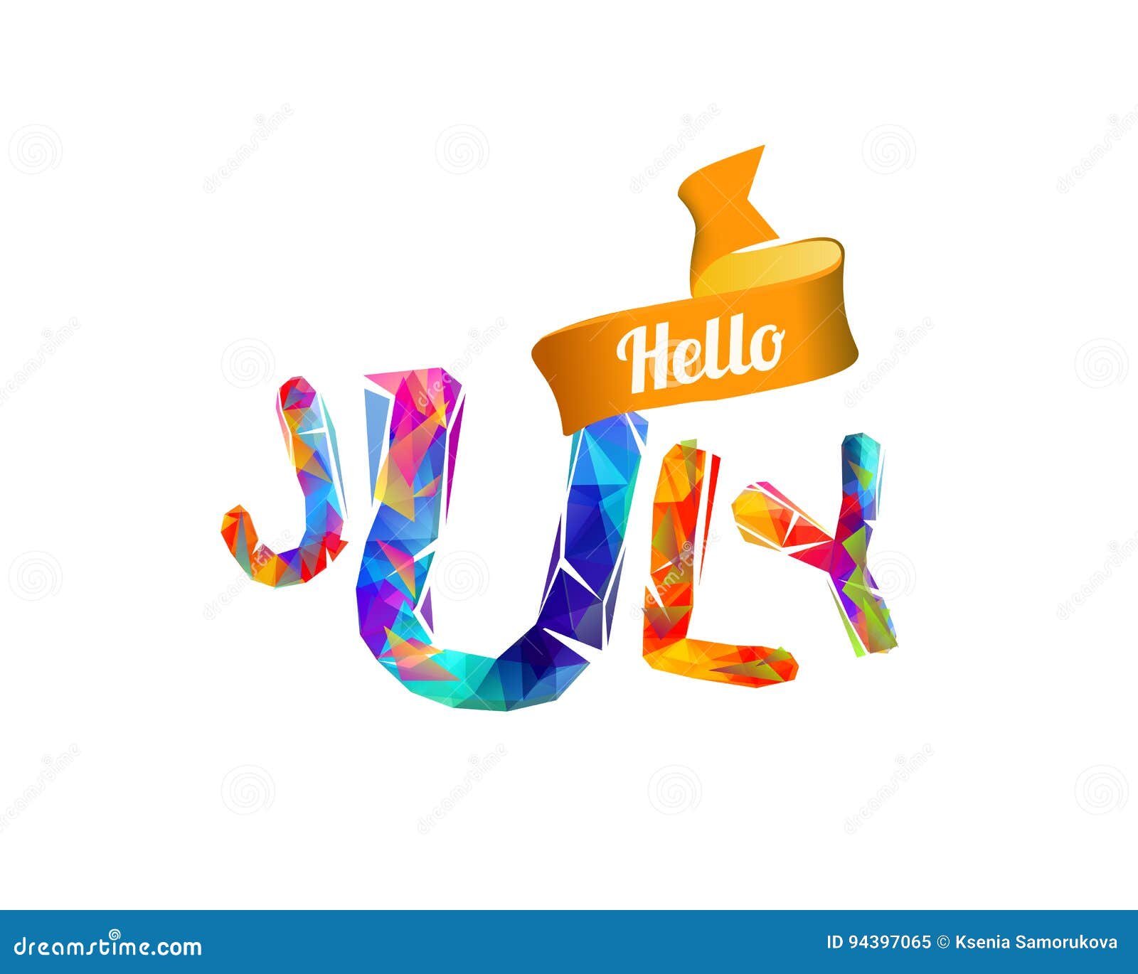 Hello July Card. One Line. Lettering Poster With Text July. Vector EPS ...