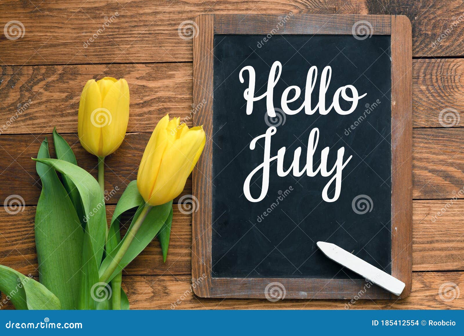 HELLO JULY Words Written on a Chalk Board Stock Photo - Image of ...