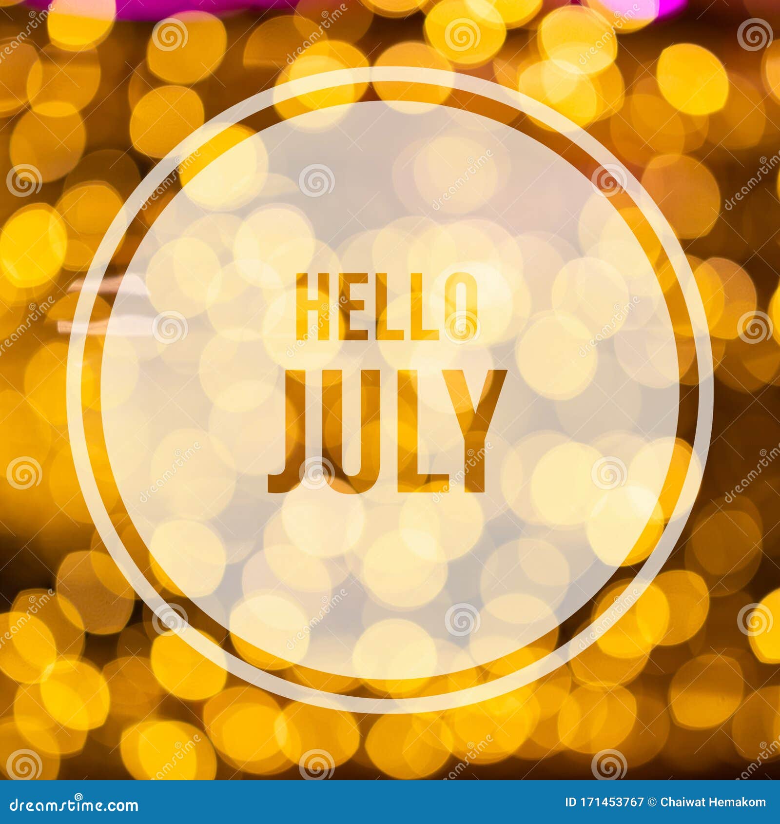 Hello July Words on Yellow Bokeh Background Stock Illustration ...