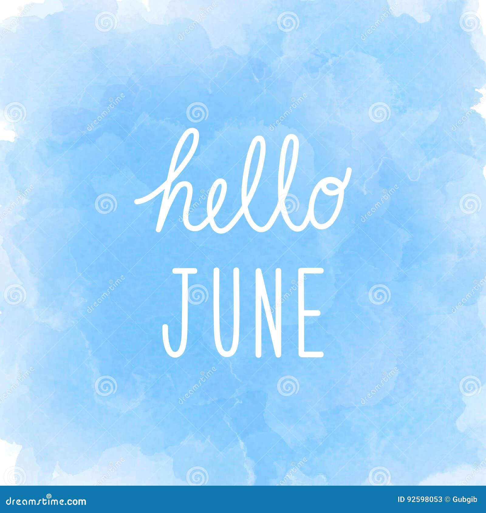 Hello June Greeting on Abstract Blue Watercolor Background Stock ...