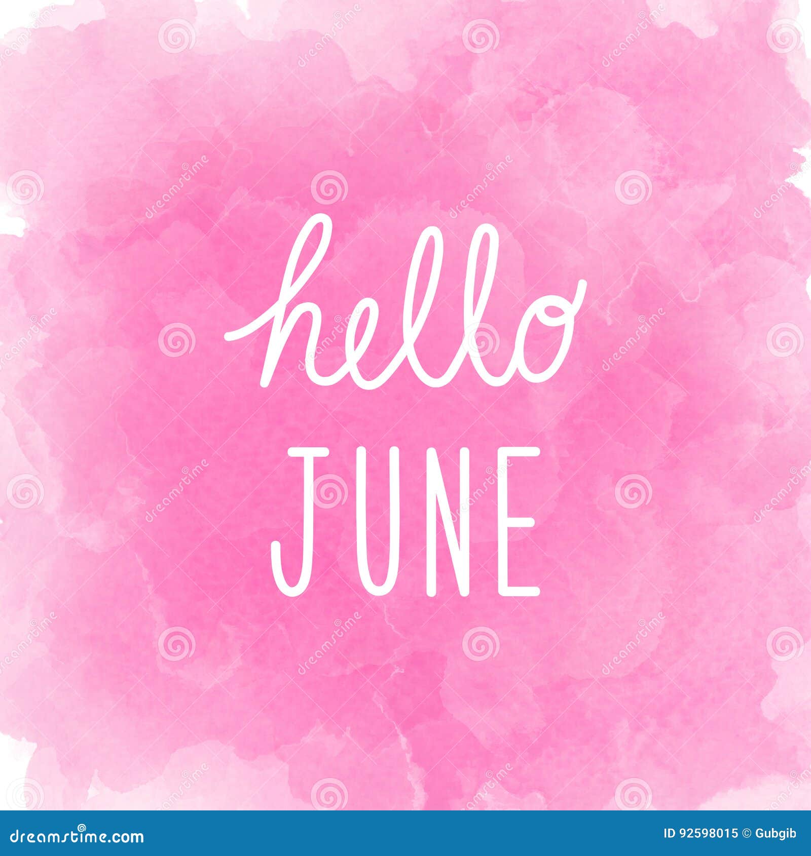 Hello June Greeting on Abstract Pink Watercolor Background Stock ...
