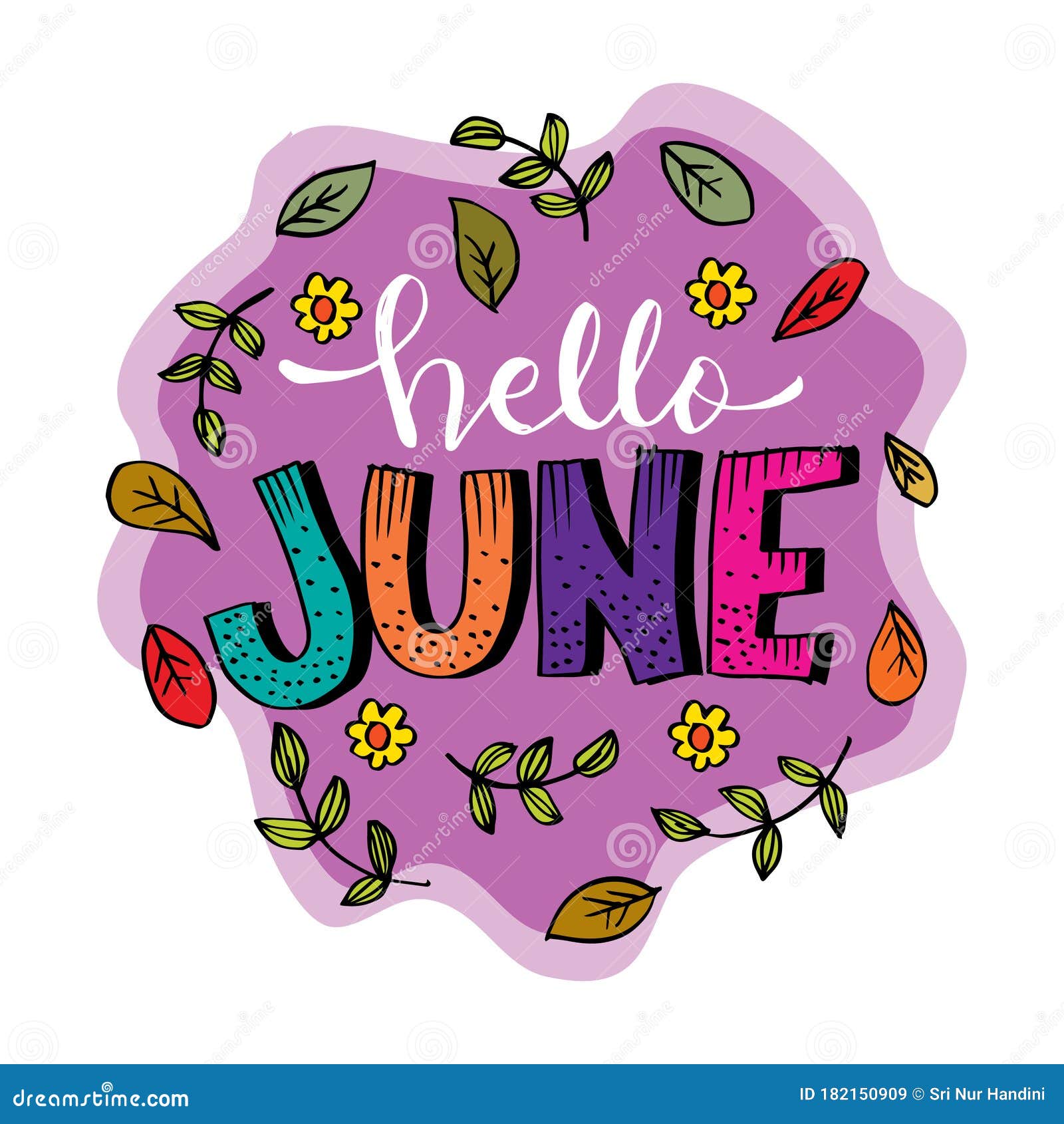 Hello June hand lettering. stock vector. Illustration of poster - 182150909