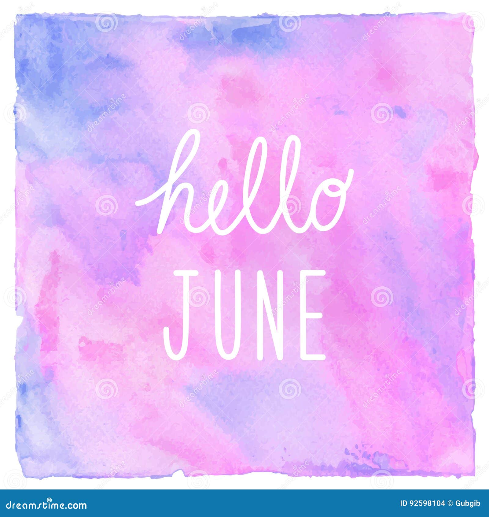 Hello June Text on Pink Blue and Violet Watercolor Background Stock ...