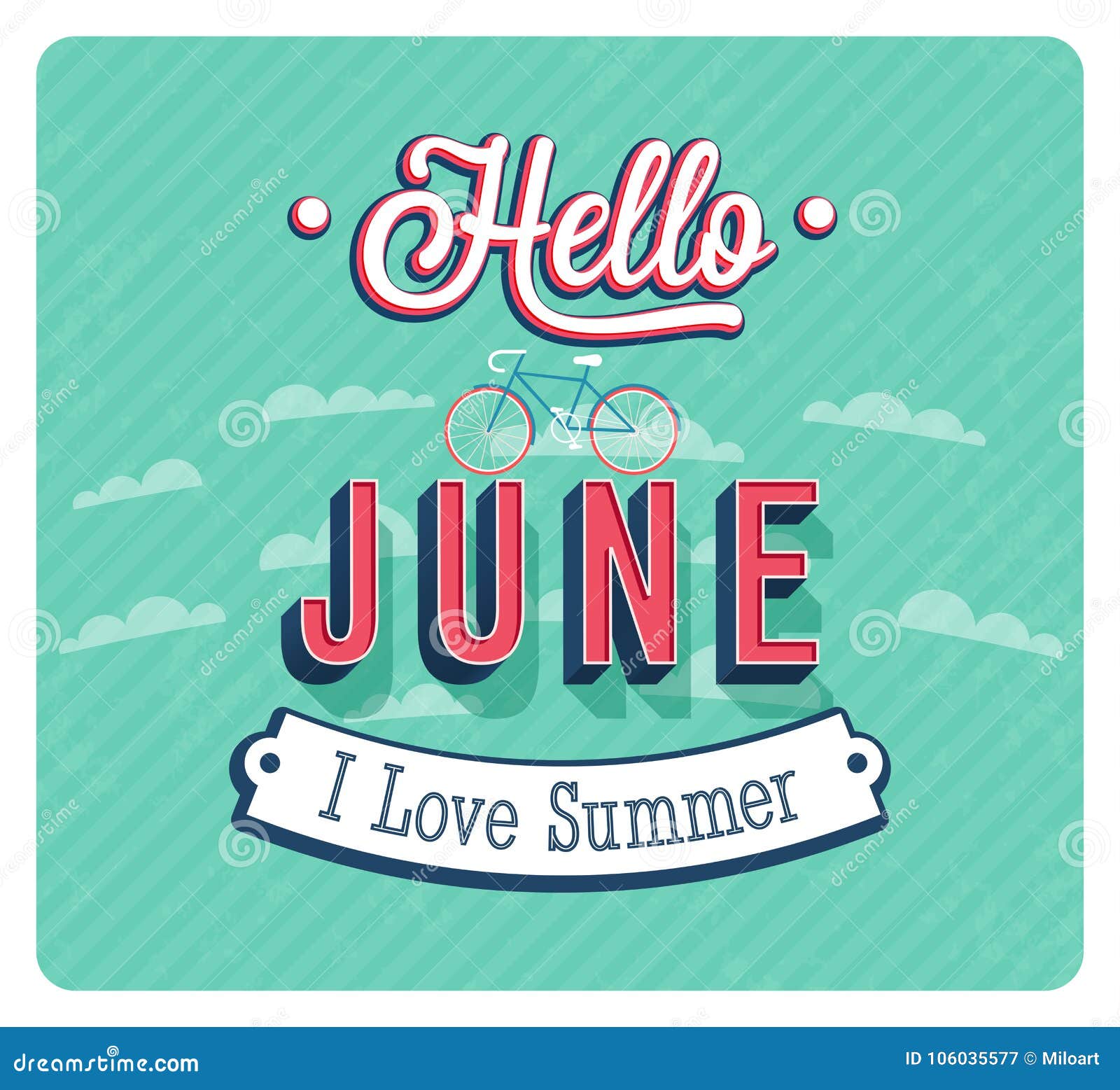 Hello June Letters On Blurred Sky Background. Vector Illustration ...