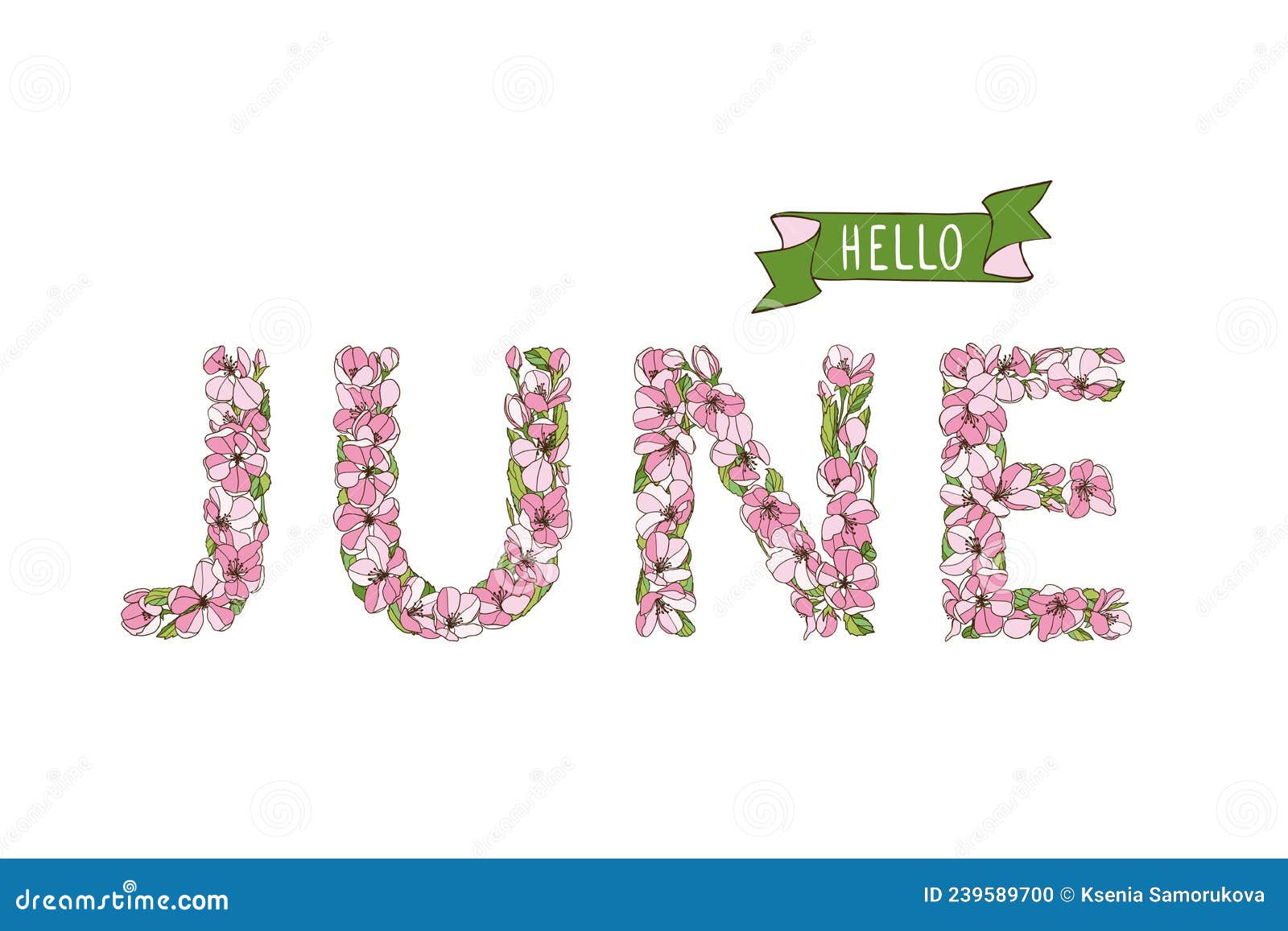 Hello June. Letters of Apple Tree Flowers Stock Vector - Illustration ...