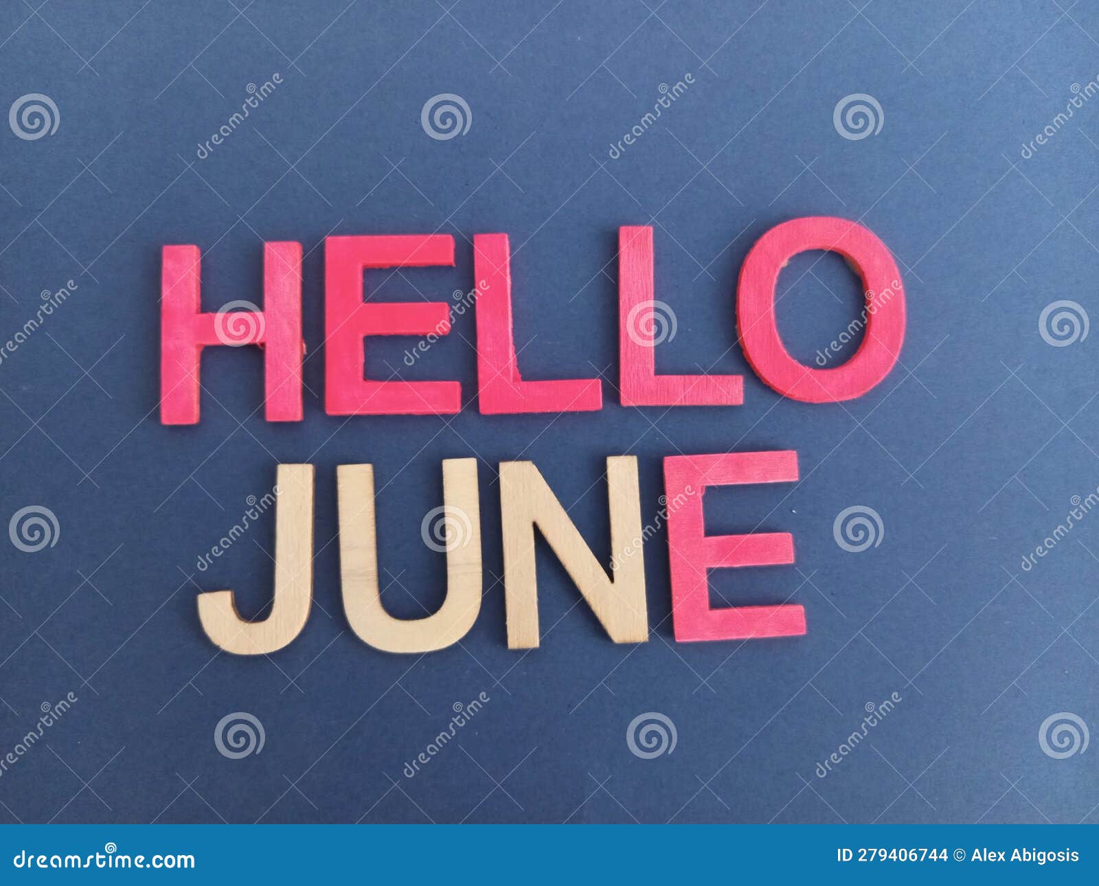 Hello June Written on a Blue Background Stock Photo - Image of signage ...