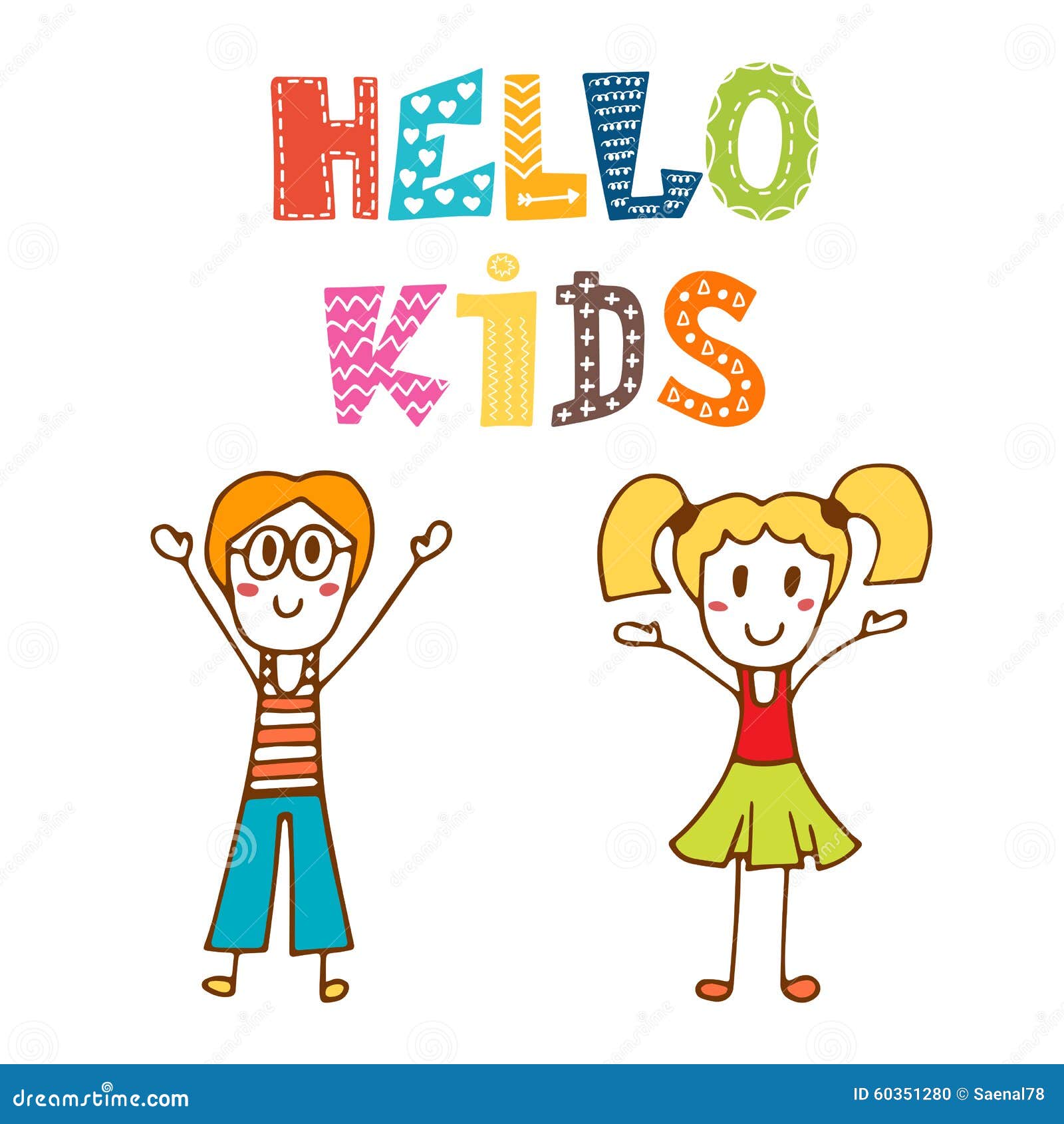 Hello Kids. Hand Drawn Happy Children Stock Vector - Illustration of ...