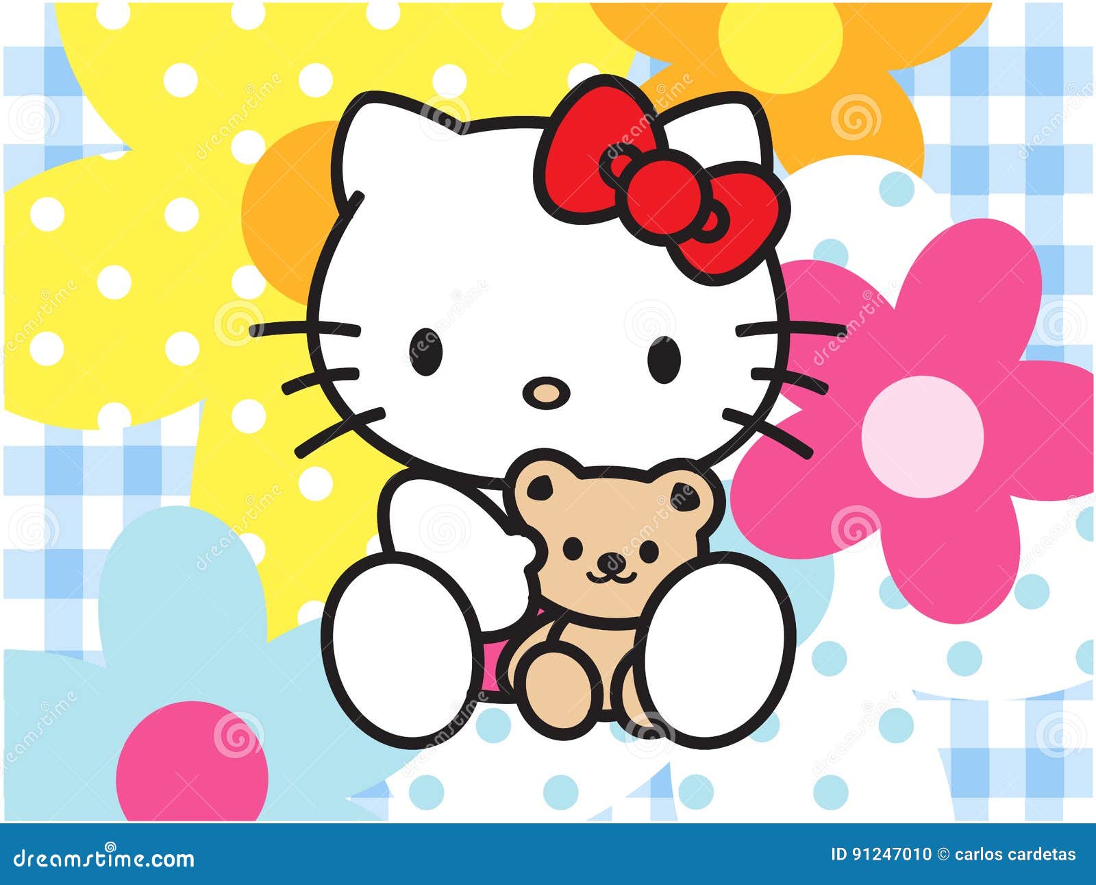 Hello Kitty Flowers Background Blue Editorial Image - Illustration of ...