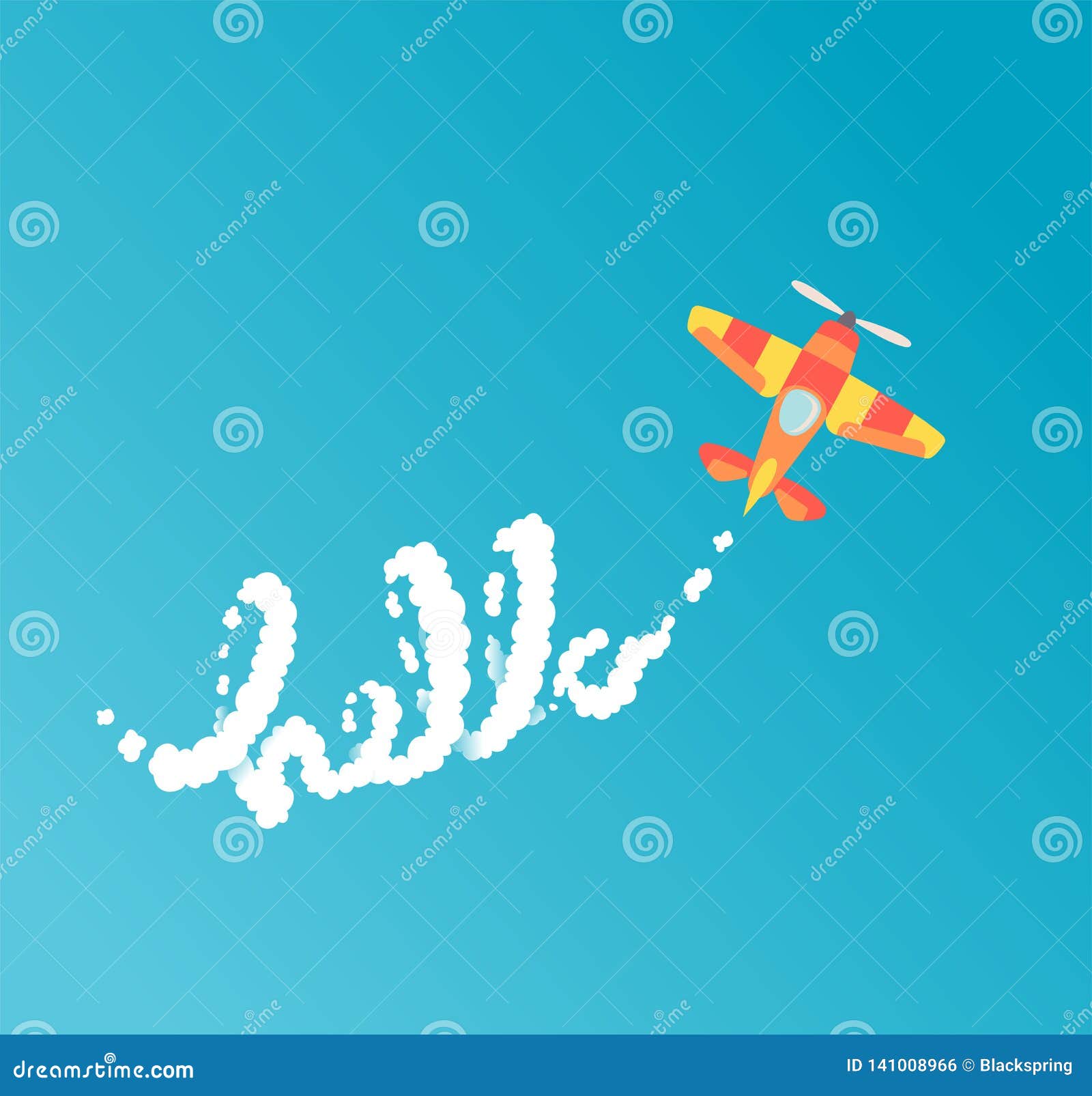 `Hello` Lettering. Flat Style Cartoon Airplane Writes Phrase With ...