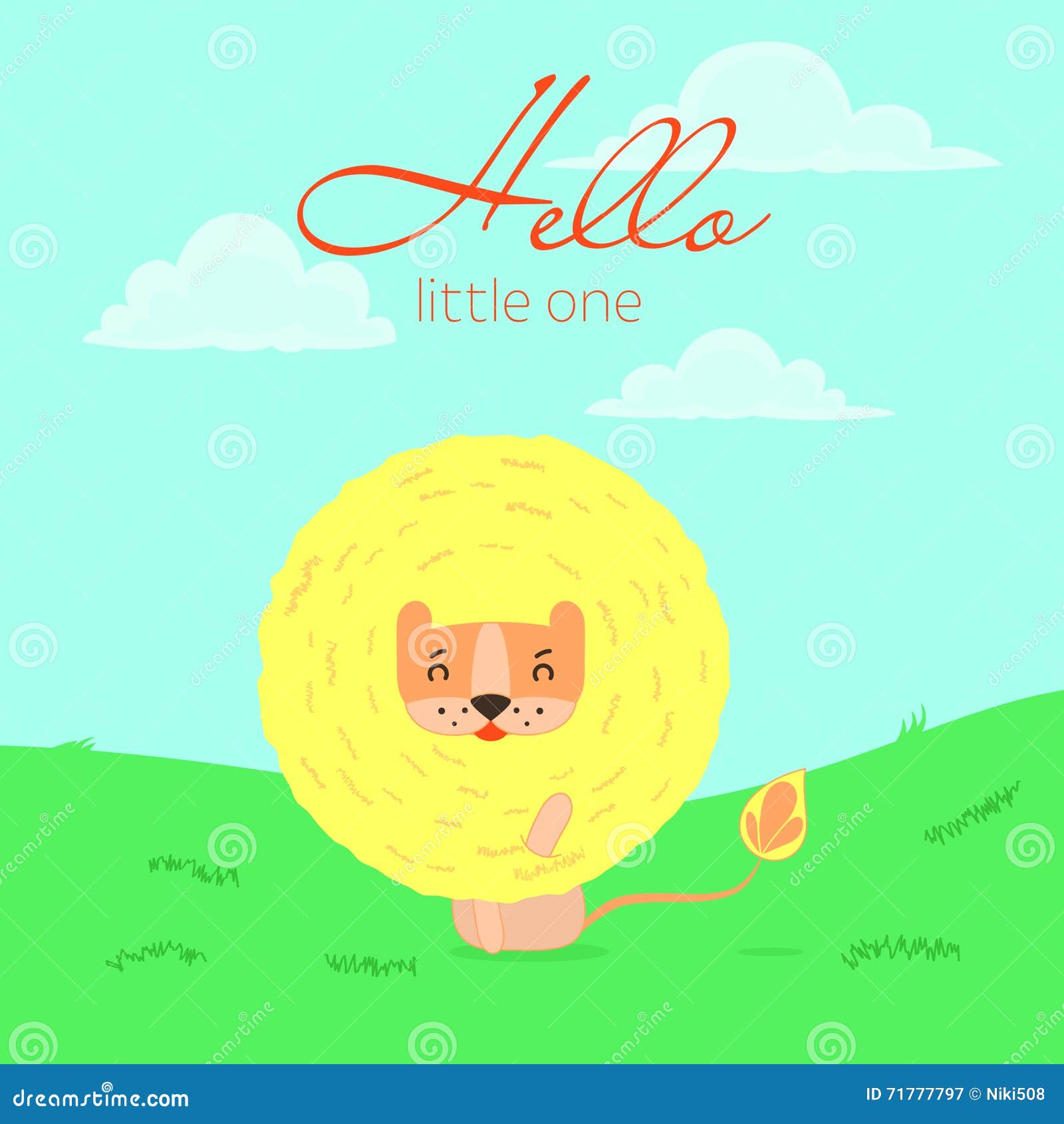 Hello little lion stock vector. Illustration of decoration - 71777797