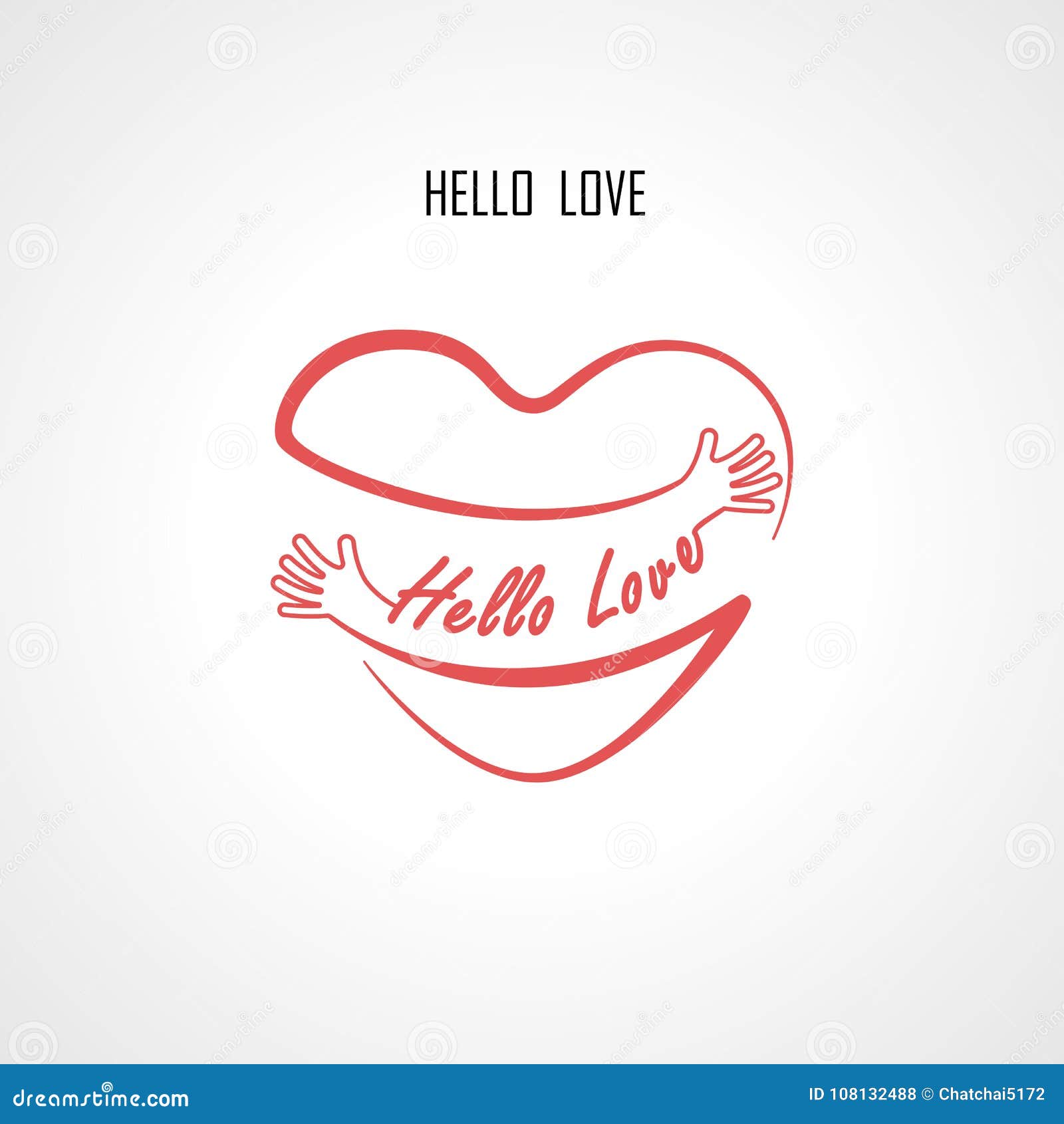 Hello Love Typographical Design Elements and Red Heart Shape with Hand ...