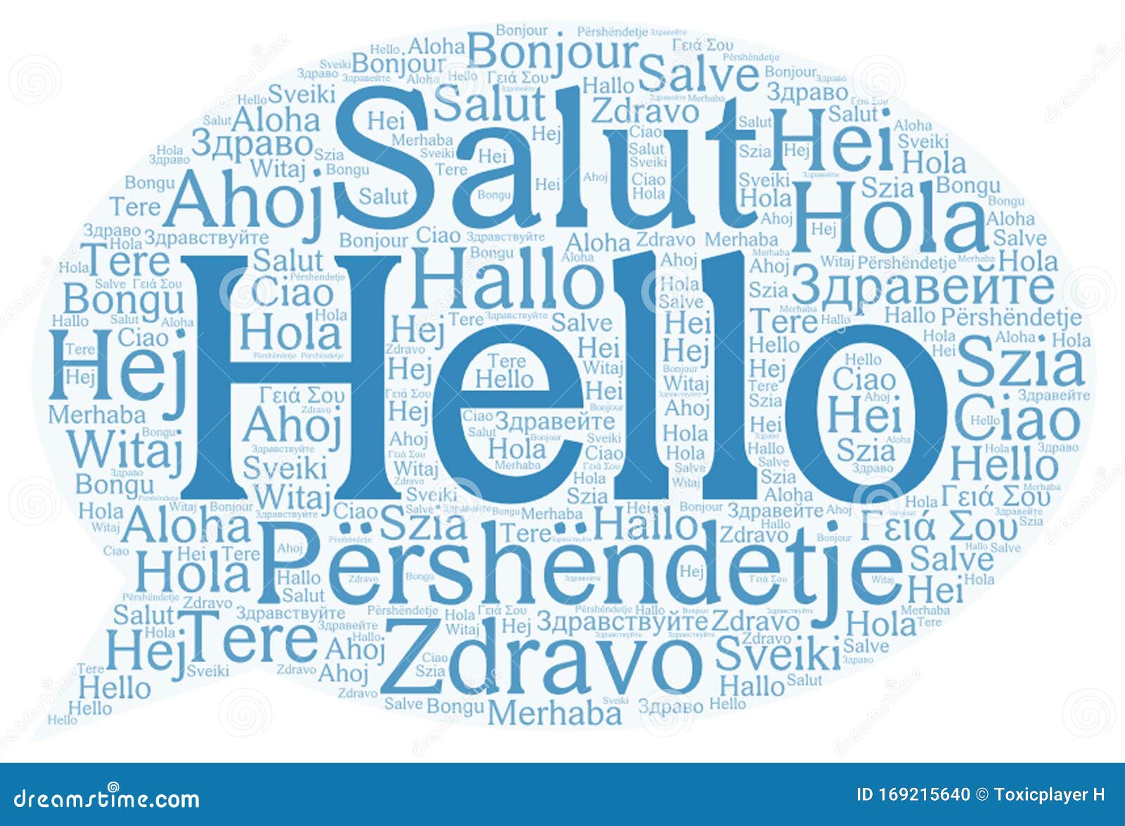 Hello in Many Languages in a Blue Word Cloud Stock Photo - Image of ...