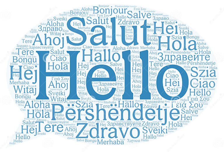 Hello in Many Languages in a Blue Word Cloud Stock Photo - Image of ...