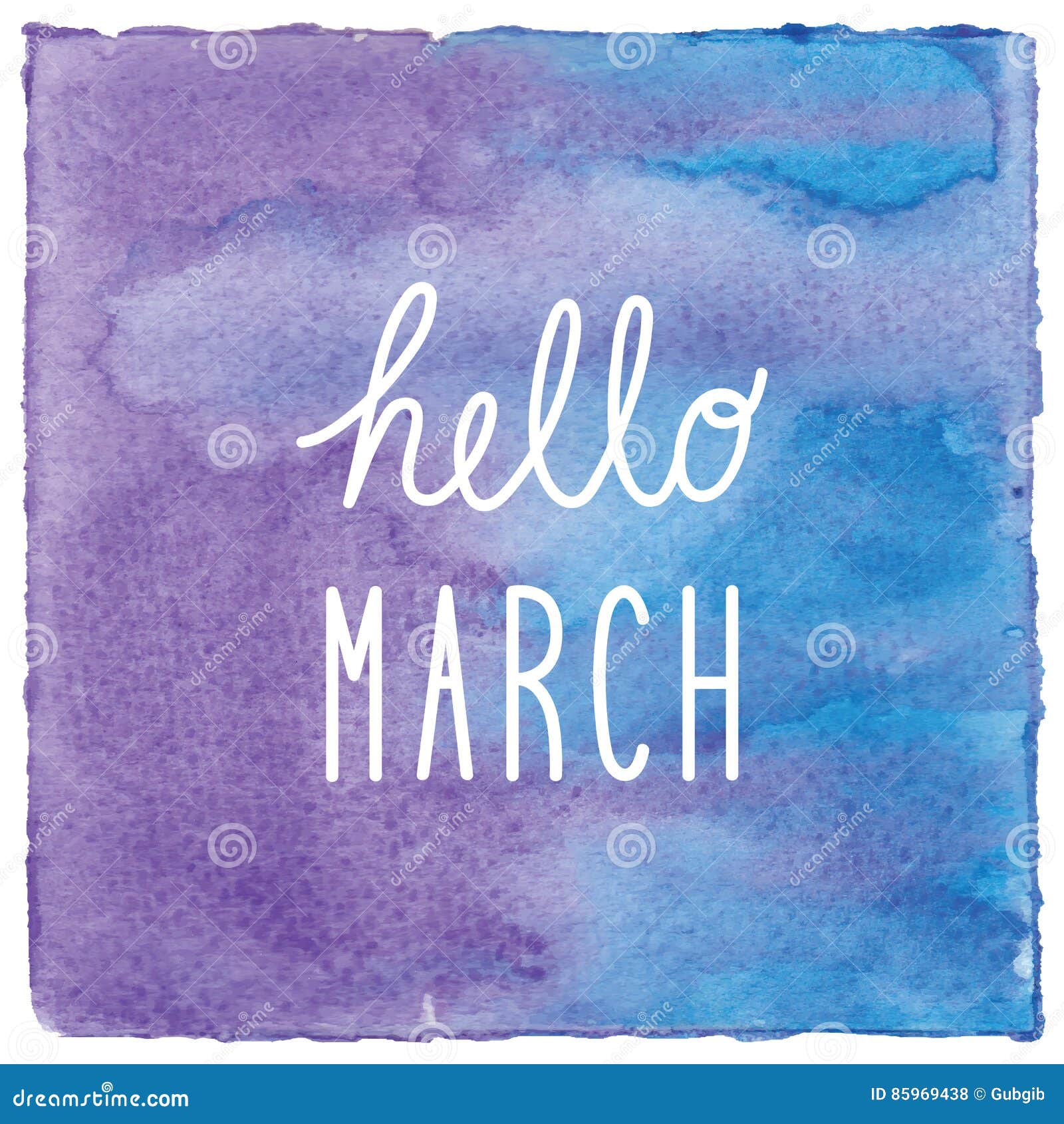 Hello March on Blue and Violet Watercolor Background Stock Illustration ...