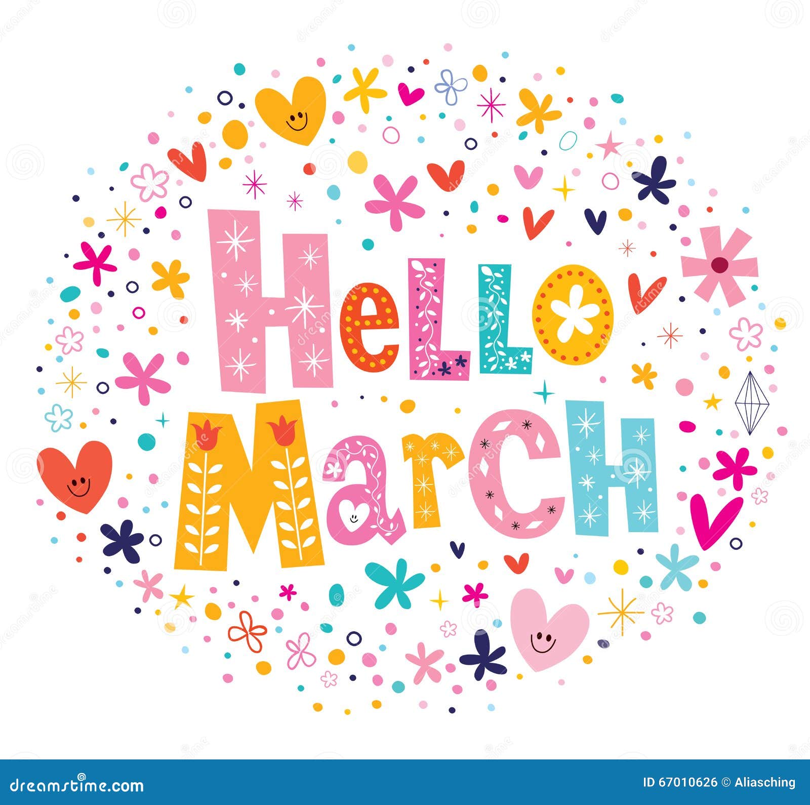 Hello March. Handwritten Lettering. Modern Calligraphy. Vector Royalty ...
